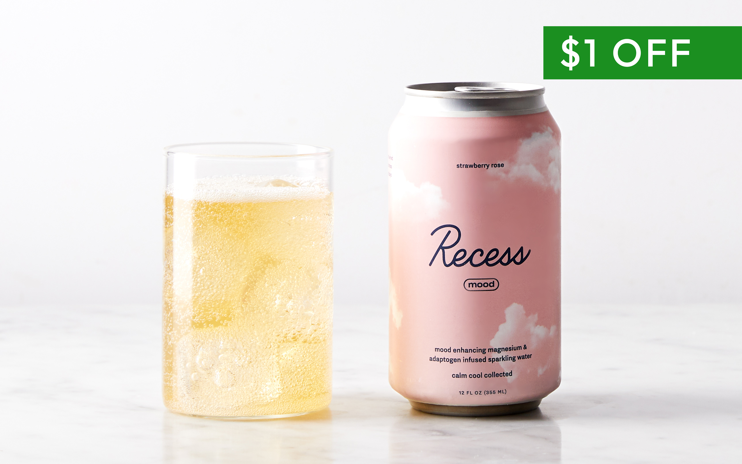Strawberry Rose Adaptogenic Sparkling Water | 12 oz | Recess | Good Eggs