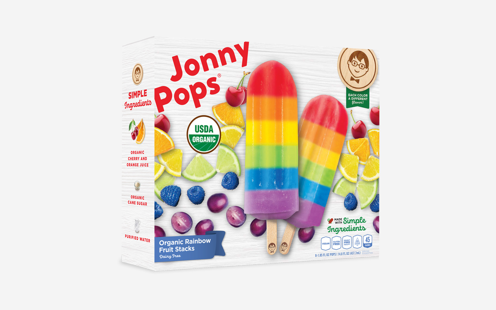 Organic Rainbow Fruit Stacks Pops | 8 count | JonnyPops | Good Eggs