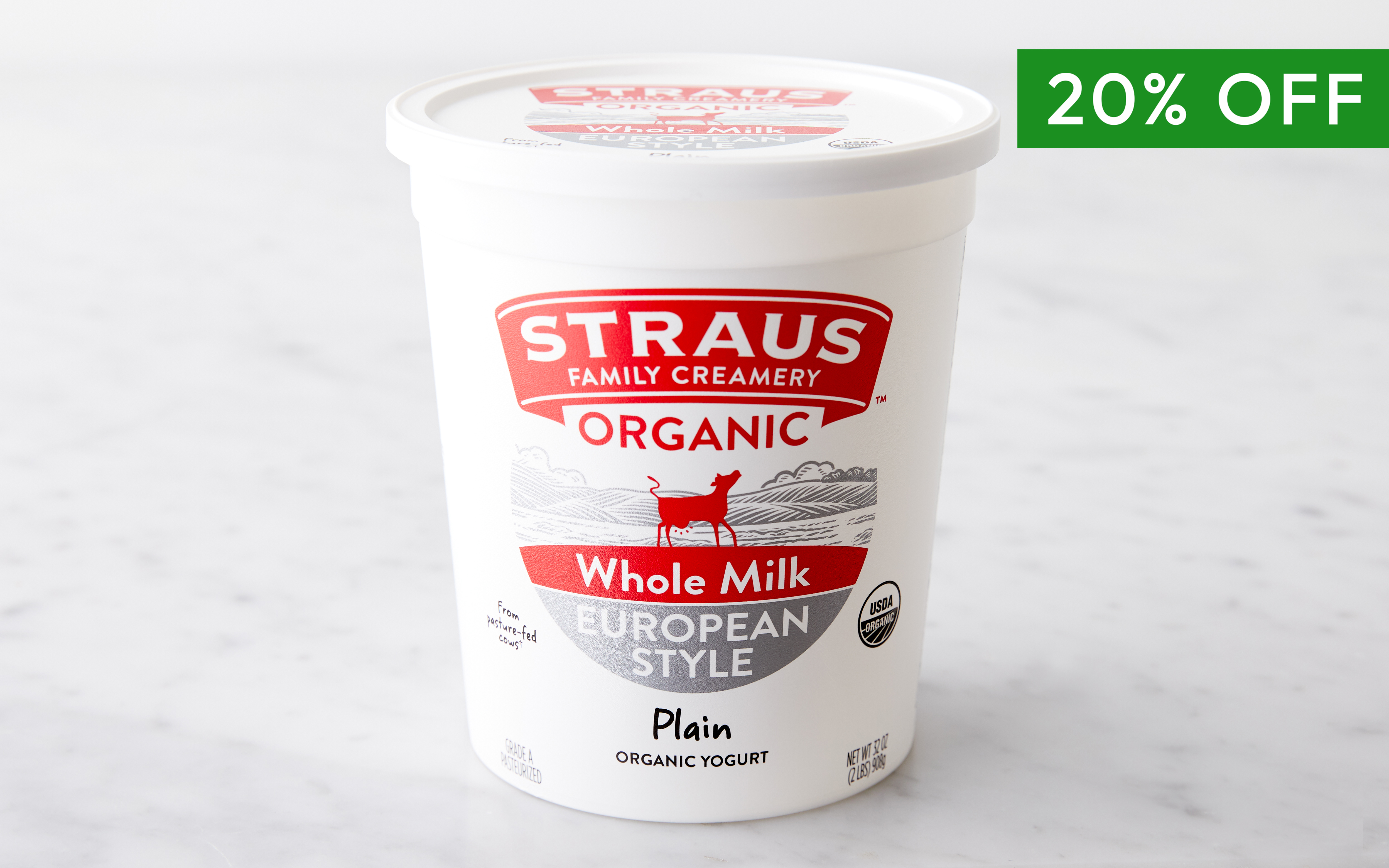 Organic Plain Whole Milk Yogurt | 32 oz | Straus Family Creamery | Good ...