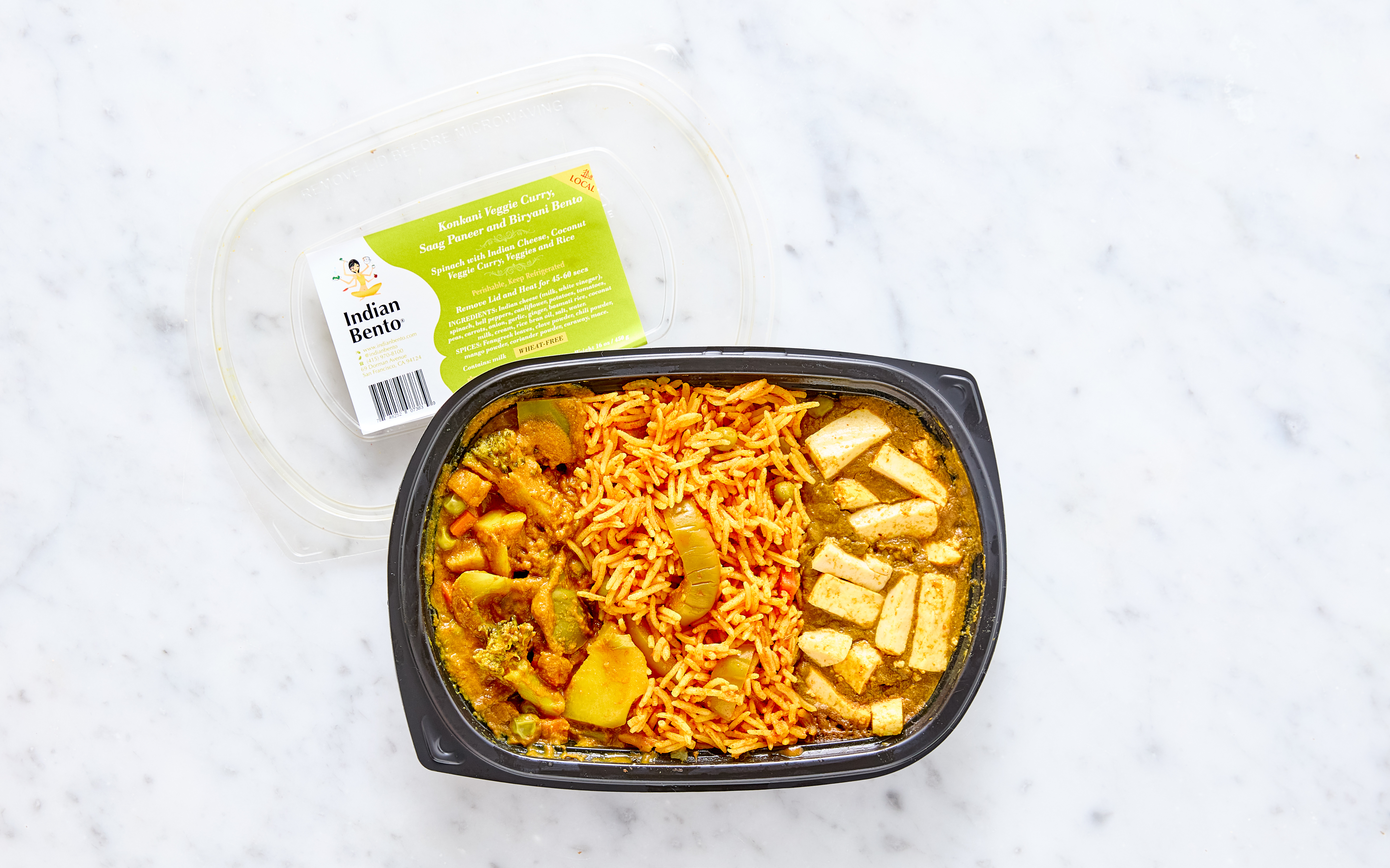 Konkani Veggie Curry, Saag Paneer, Biryani Bento Box | 16 oz | Indian ...