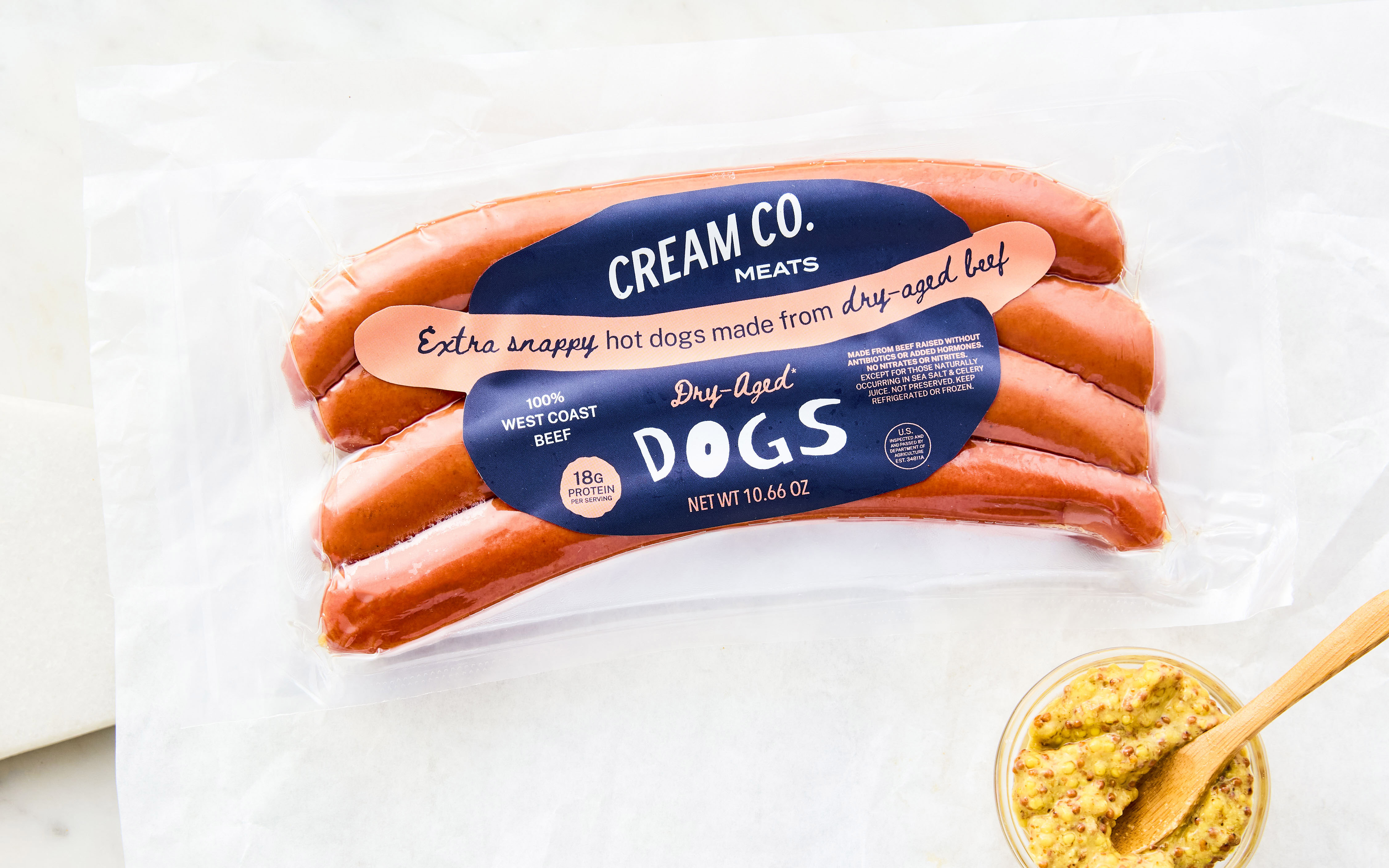 Dry-Aged Beef Hot Dog (Frozen) | 10.66 oz | Cream Co. Meats | Good Eggs