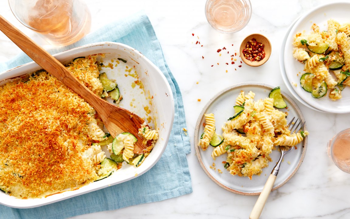 Wheat-Free Summer Pasta Bake with Zucchini & Lemon | 4 servings | Good ...
