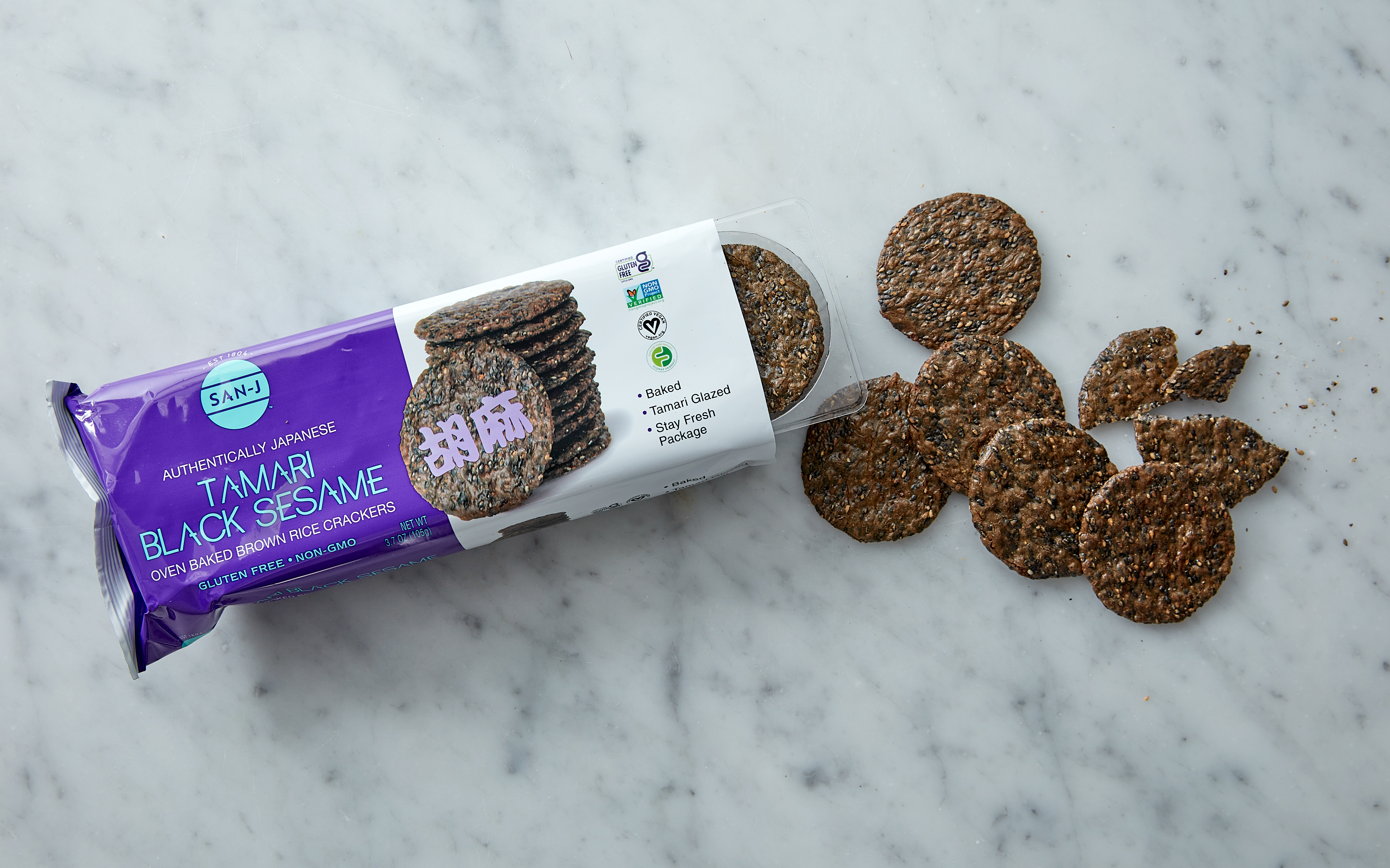 Tamari Black Sesame Brown Rice Crackers | 3.7 oz | San J | Good Eggs