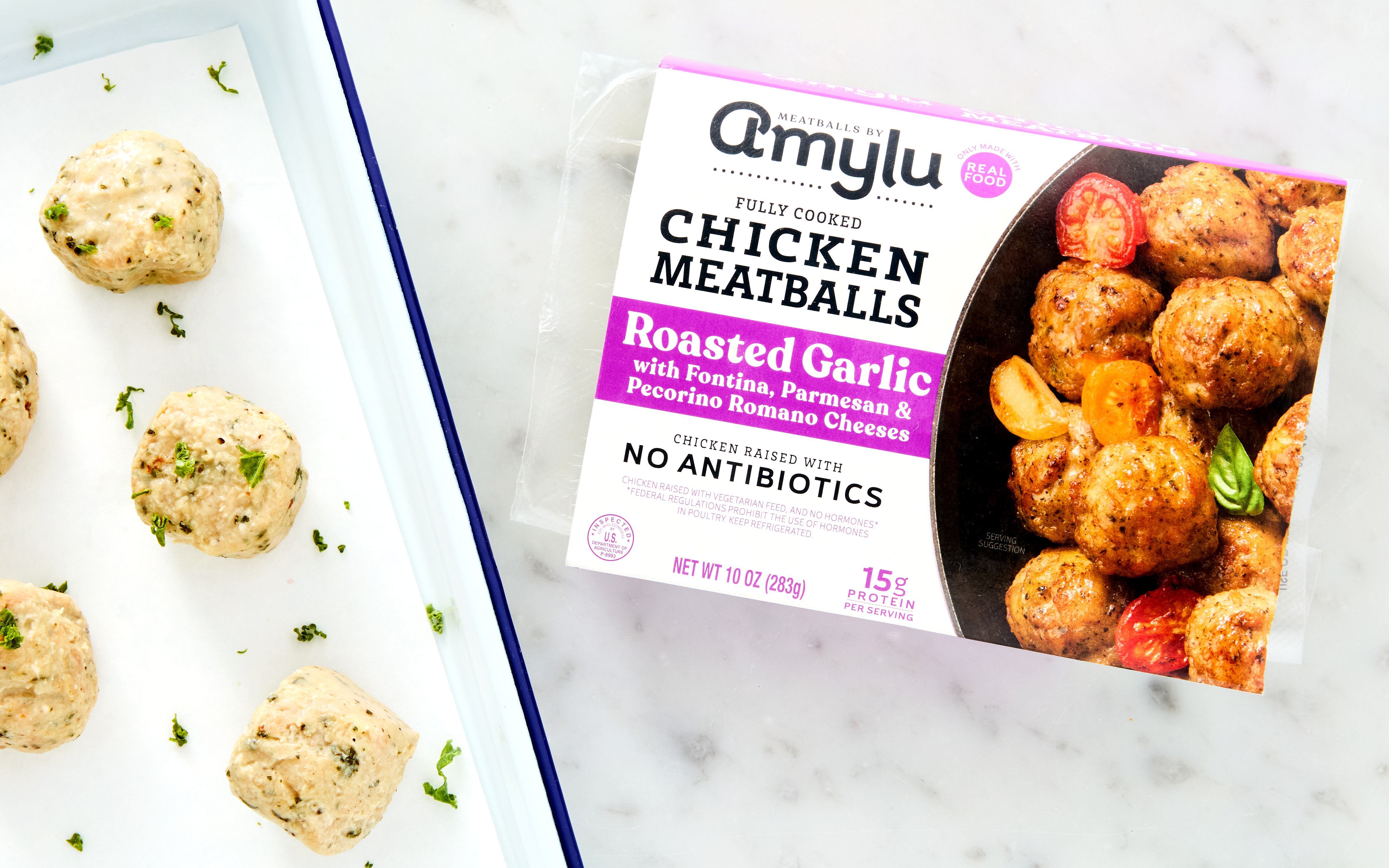 Roasted Garlic Chicken Meatballs with Three Cheeses | 10 oz | Amylu ...