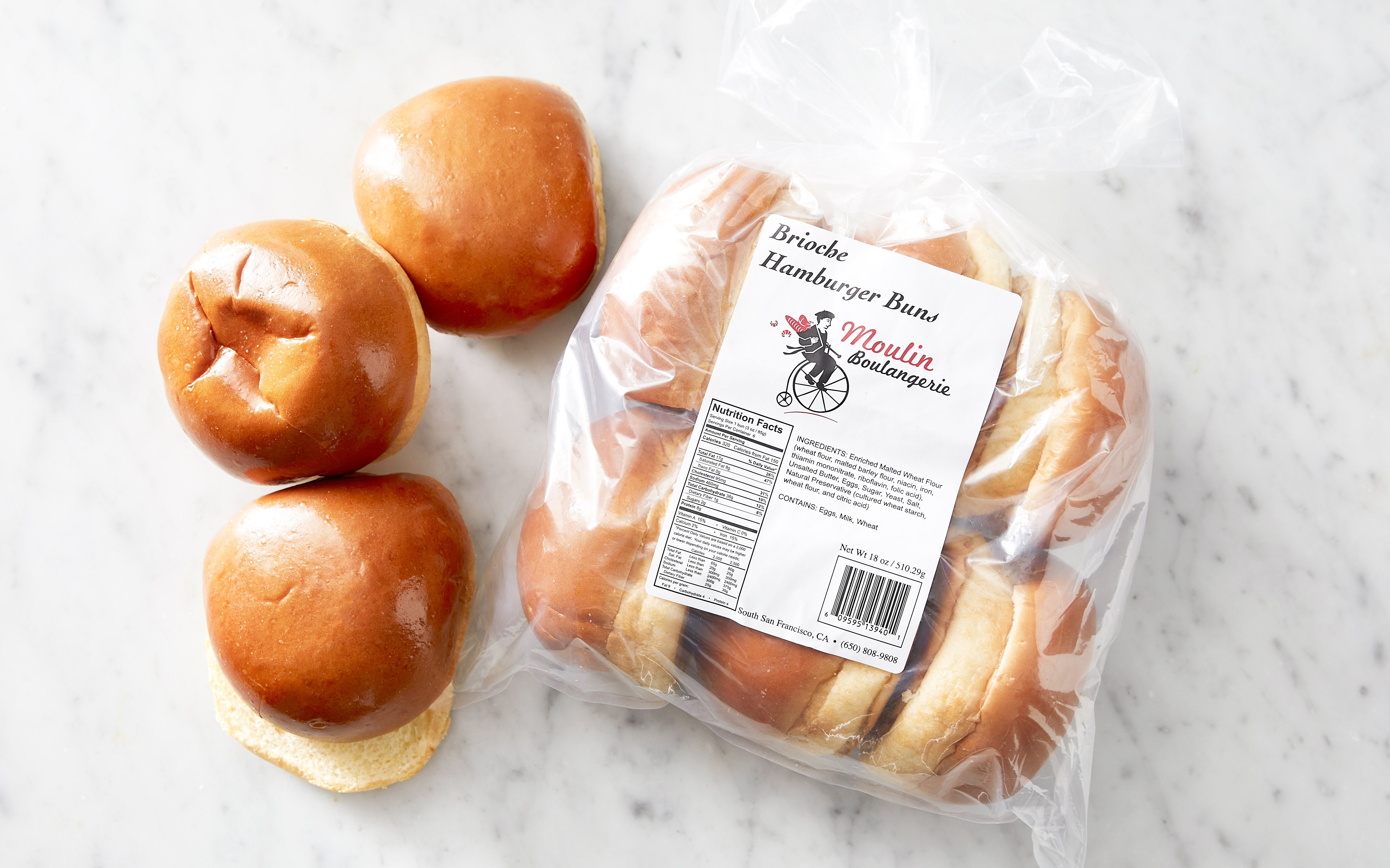 Brioche Hamburger Buns | 6 count | Moulin Boulangerie | Good Eggs