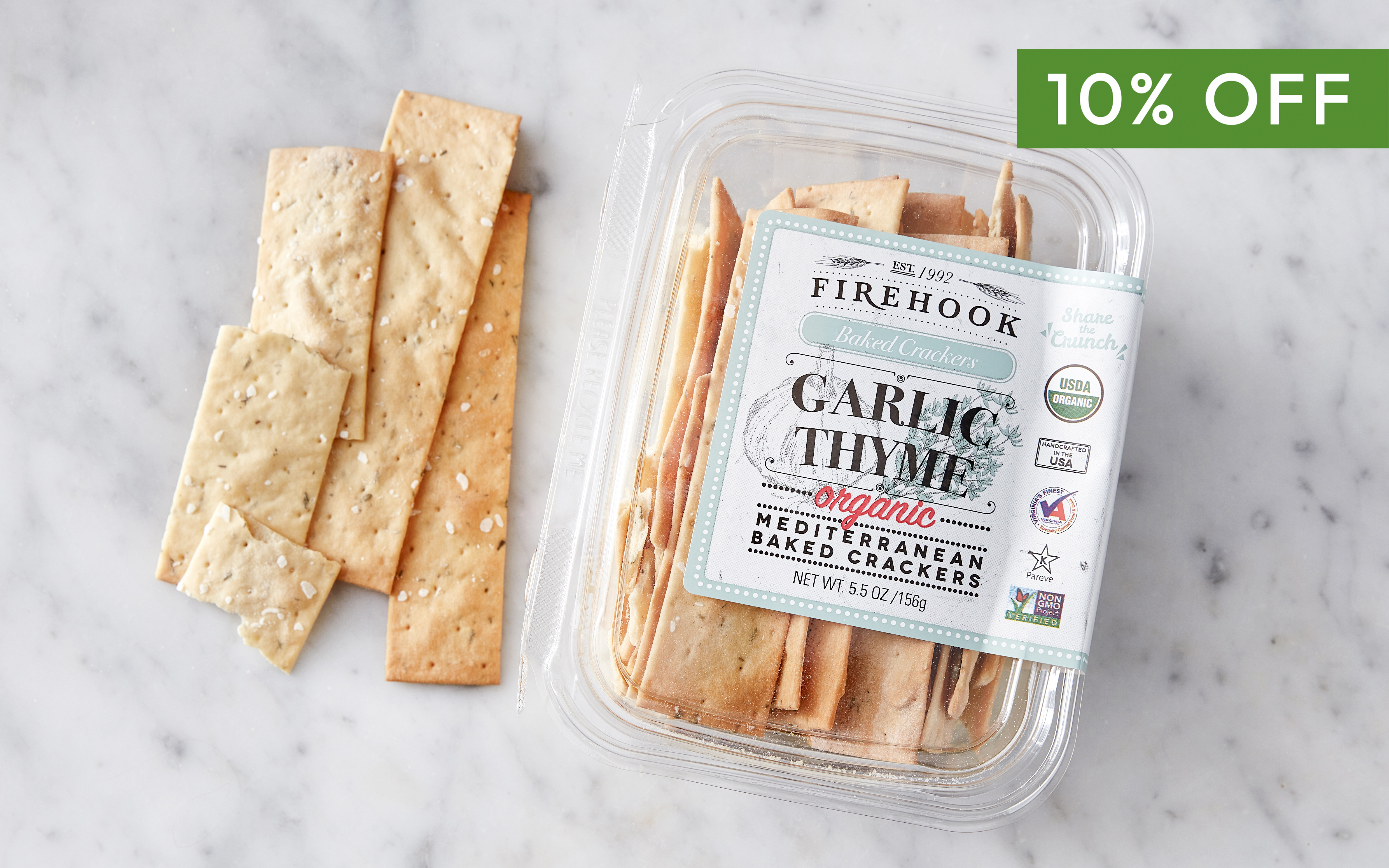 Garlic Thyme Baked Cracker | 5.5 oz | Firehook Bakery | Good Eggs