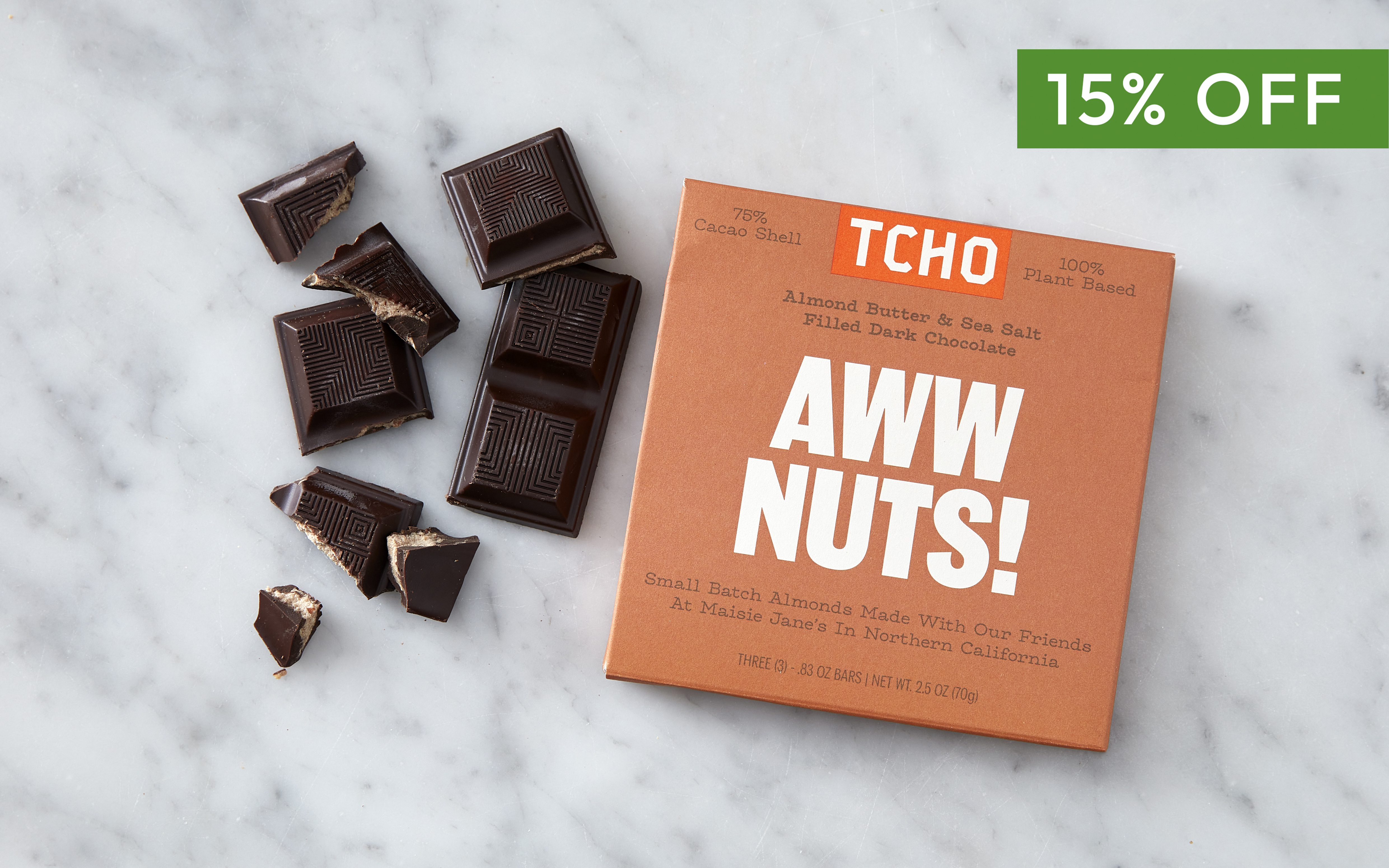 Organic Aww Nuts! Almond Butter Dark Chocolate Bar | 2.5 oz | TCHO ...