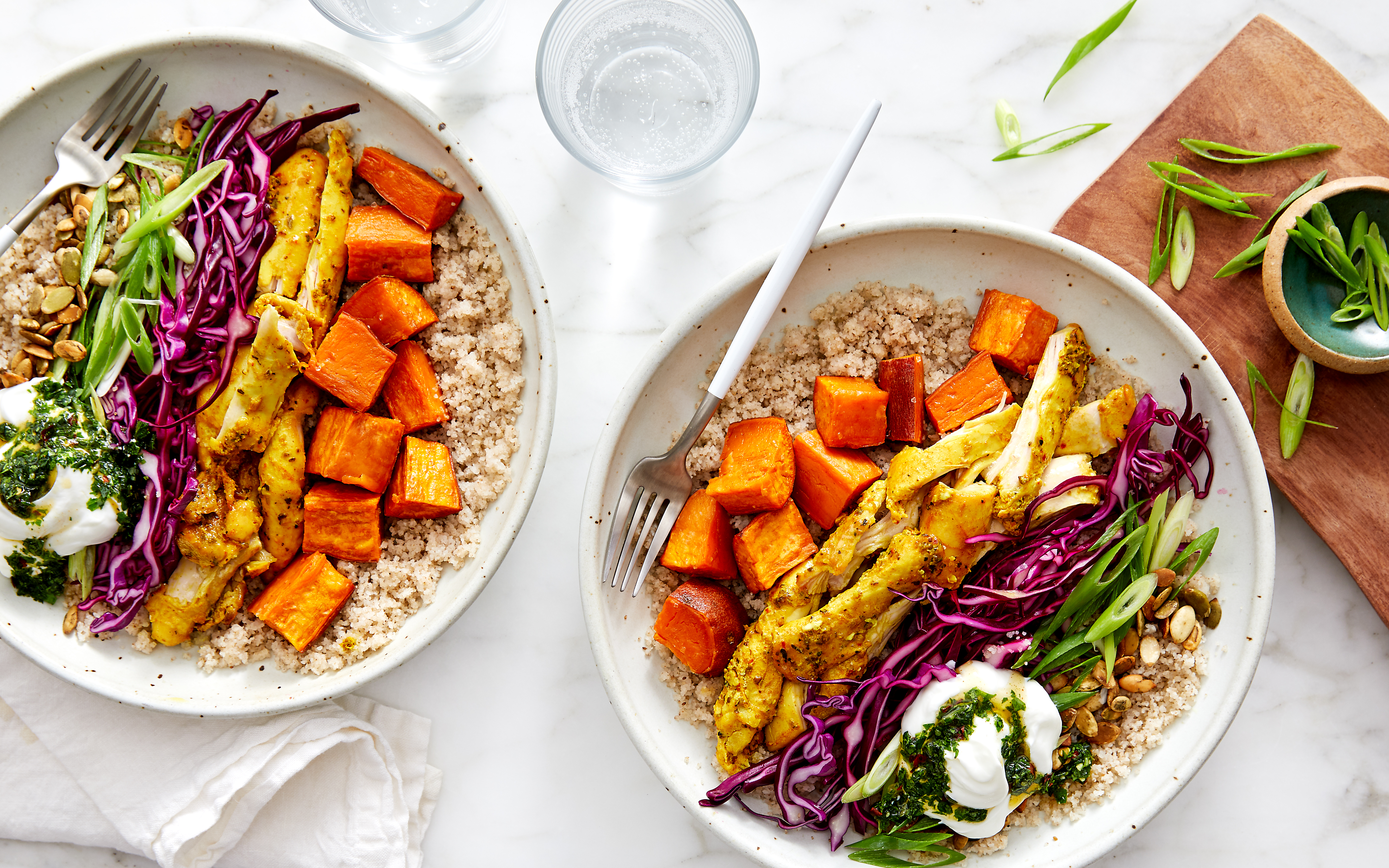 Fonio Grain Bowls with Turmeric Chicken, Sweet Potatoes & Chermoula | 3 ...
