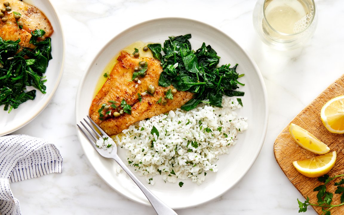 Lemon-Caper Sole with Baby Spinach & Herbed Rice Kit | 3 servings ...