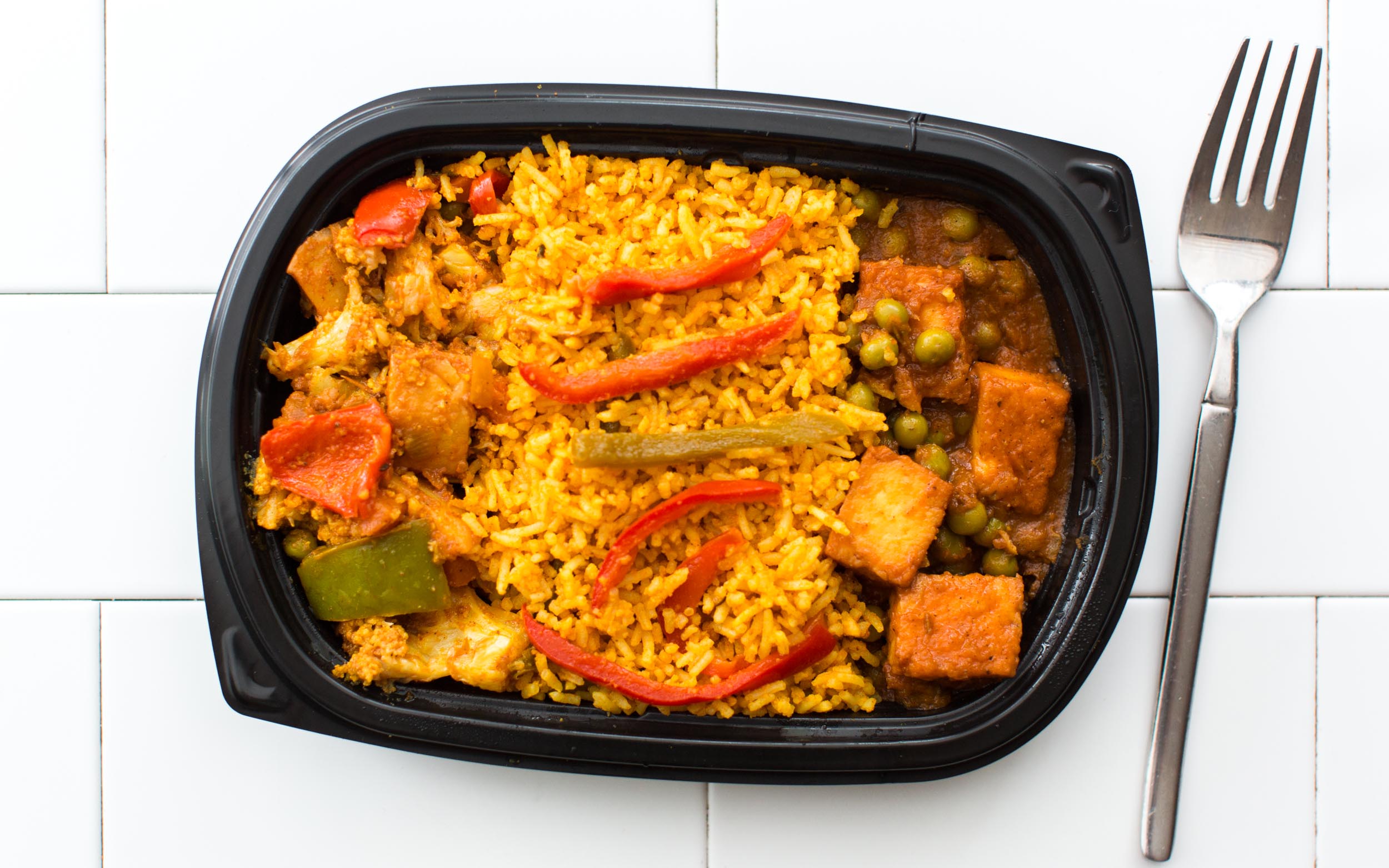 Masala Veggies, Paneer Matar & Biryani | 16 oz | Indian Bento | Good Eggs