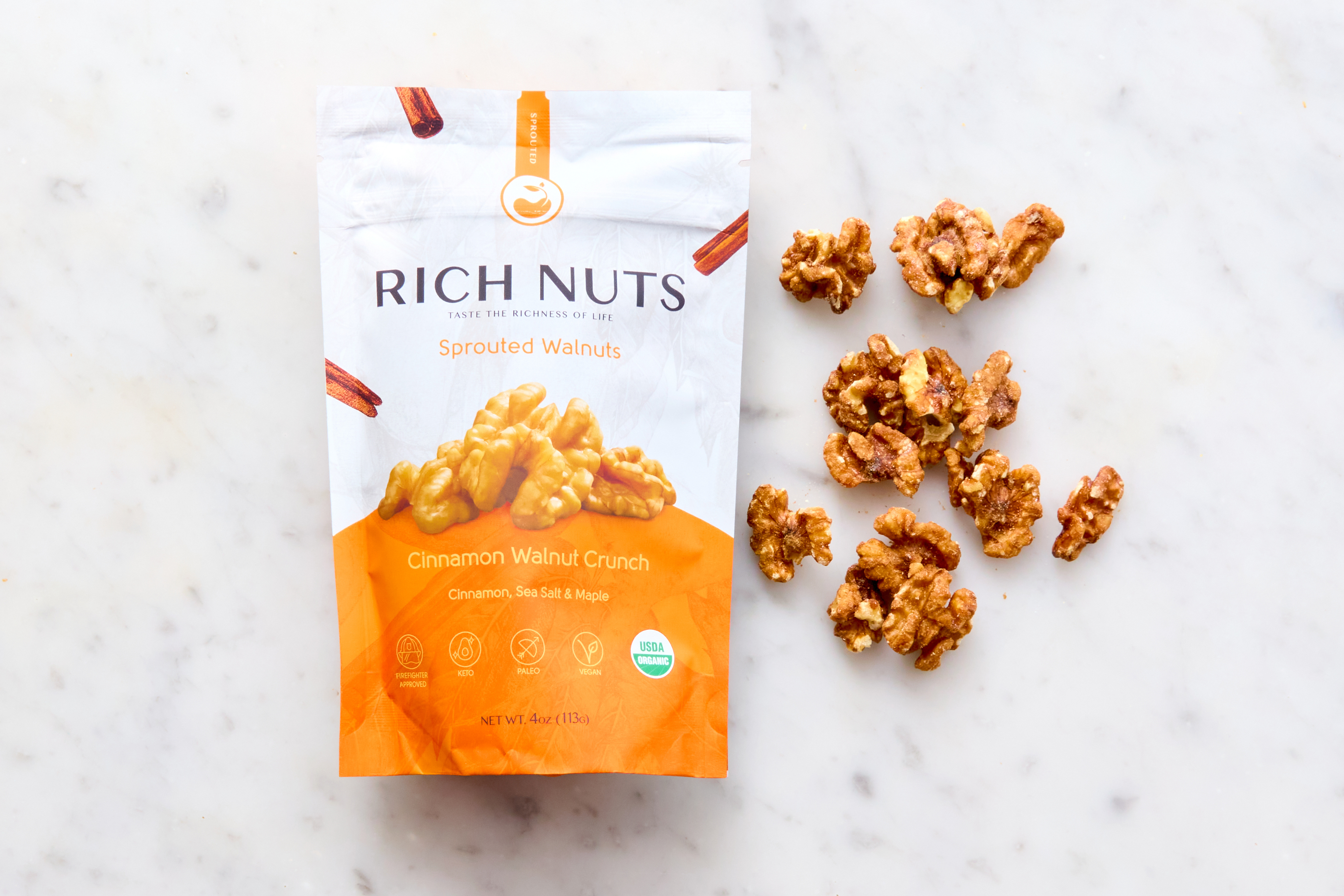 Cinnamon Walnut Crunch Sprouted Walnuts | 4 oz | Rich Nuts | Good Eggs