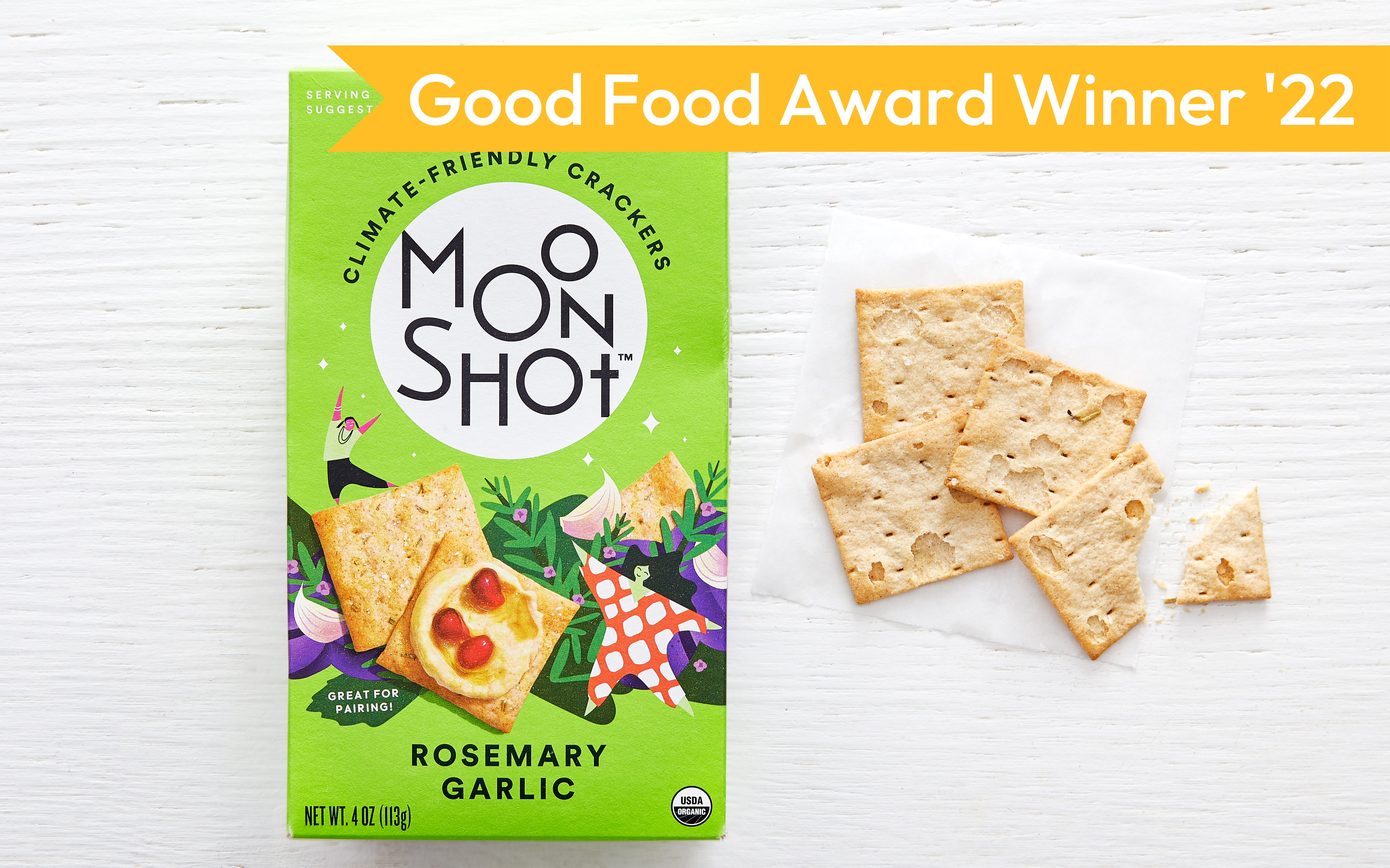 Organic Rosemary Garlic Crackers | 4.4 oz | Moonshot | Good Eggs