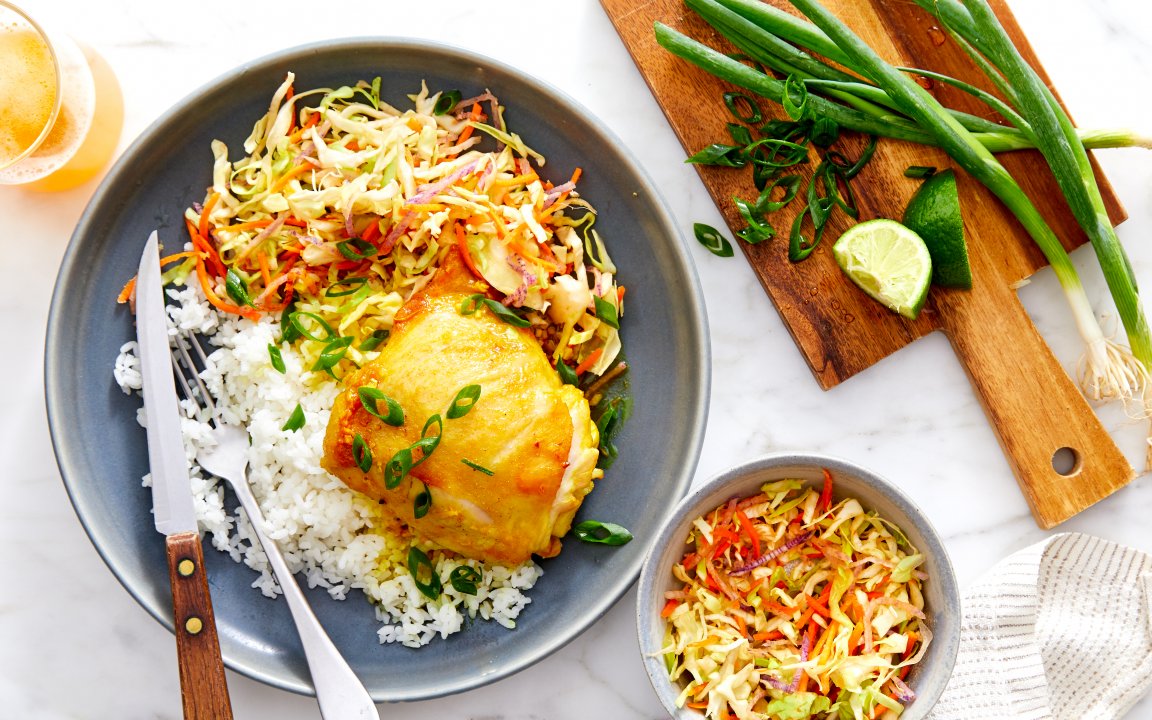 Ginger-Tumeric Chicken with Rice & Slaw | 3 servings | Good Eggs Meal ...