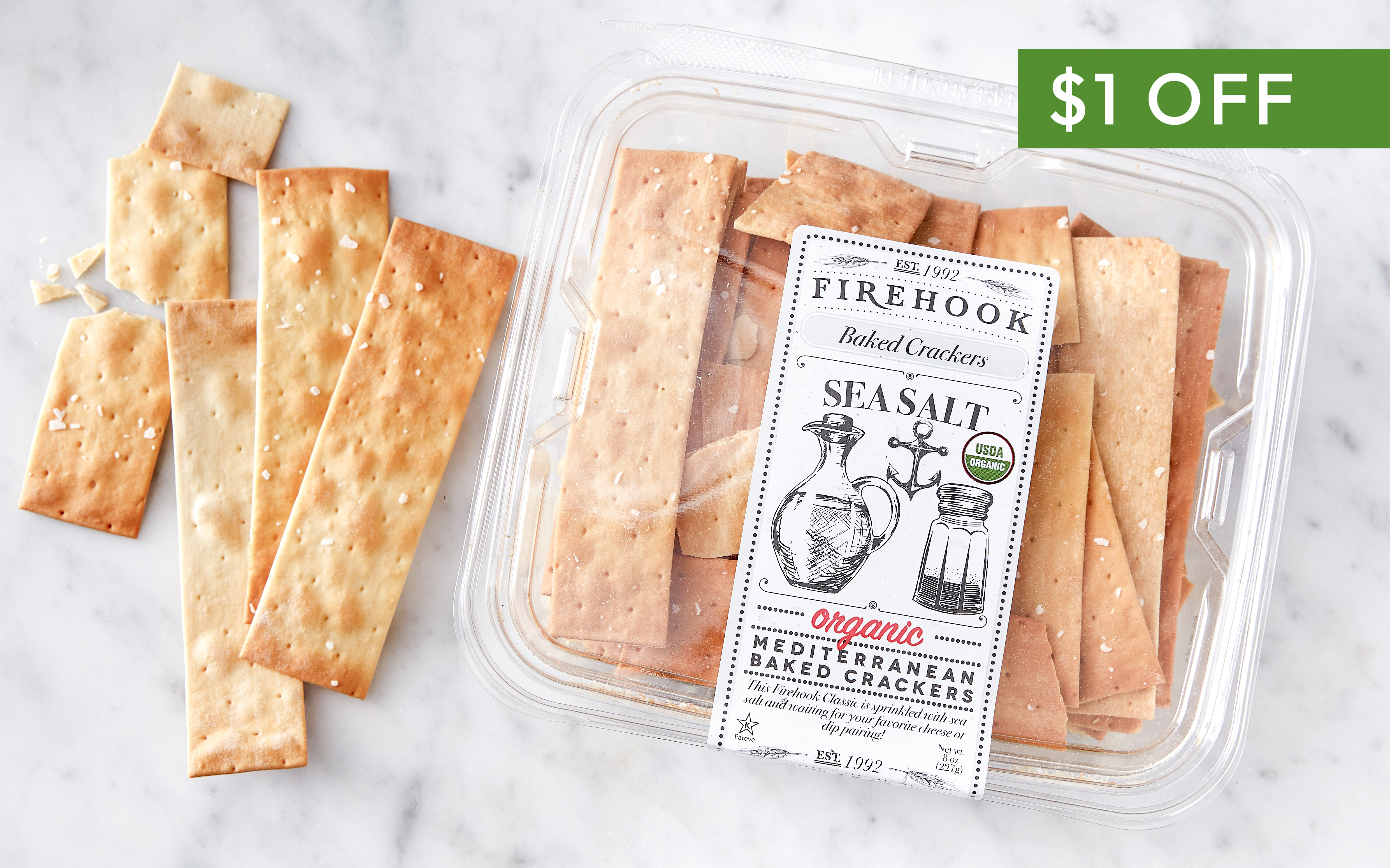 Organic Sea Salt Baked Crackers | 8 oz | Firehook Bakery | Good Eggs