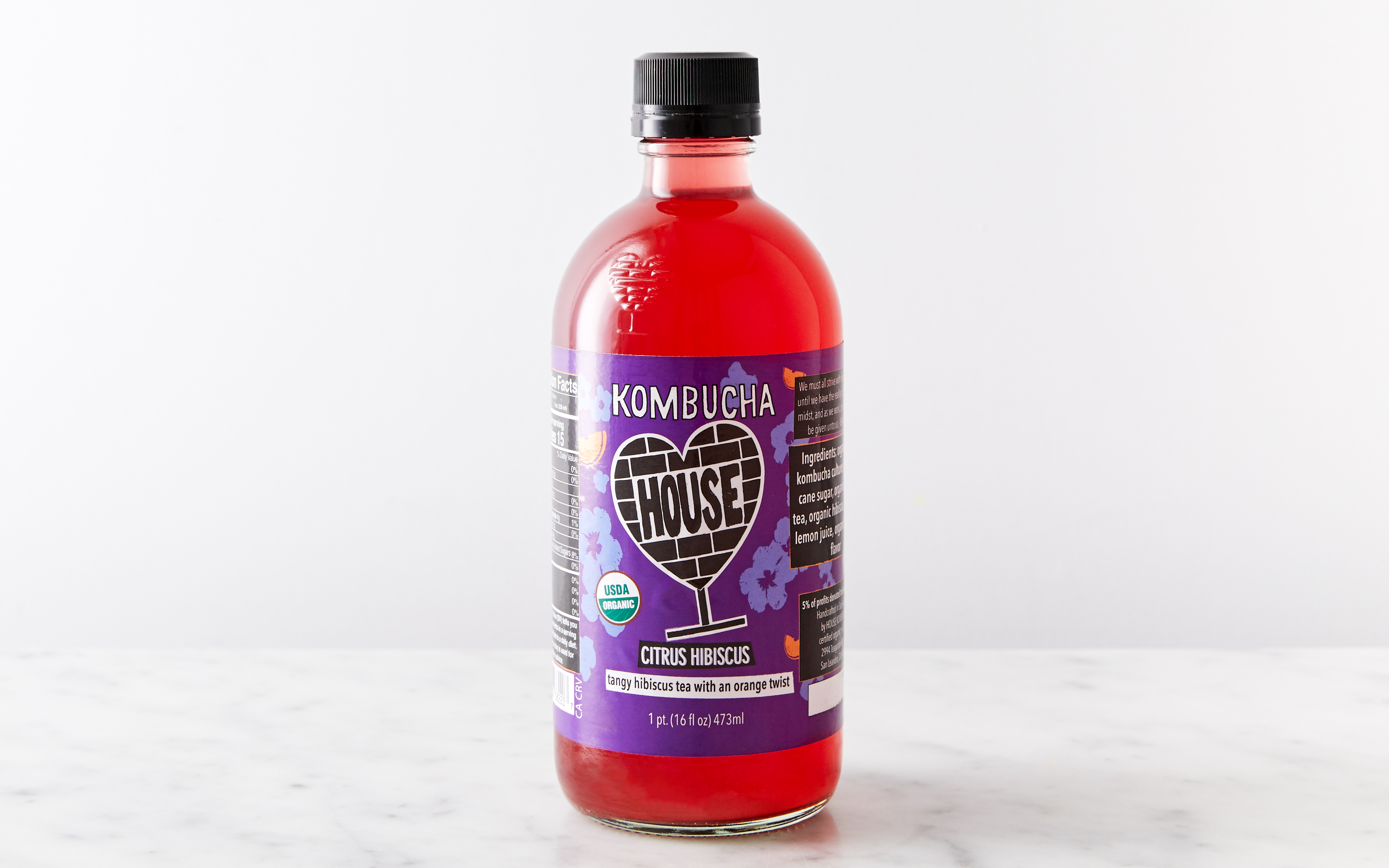 Organic Citrus Hibiscus Kombucha | 16 fl oz | House Kombucha | Good Eggs