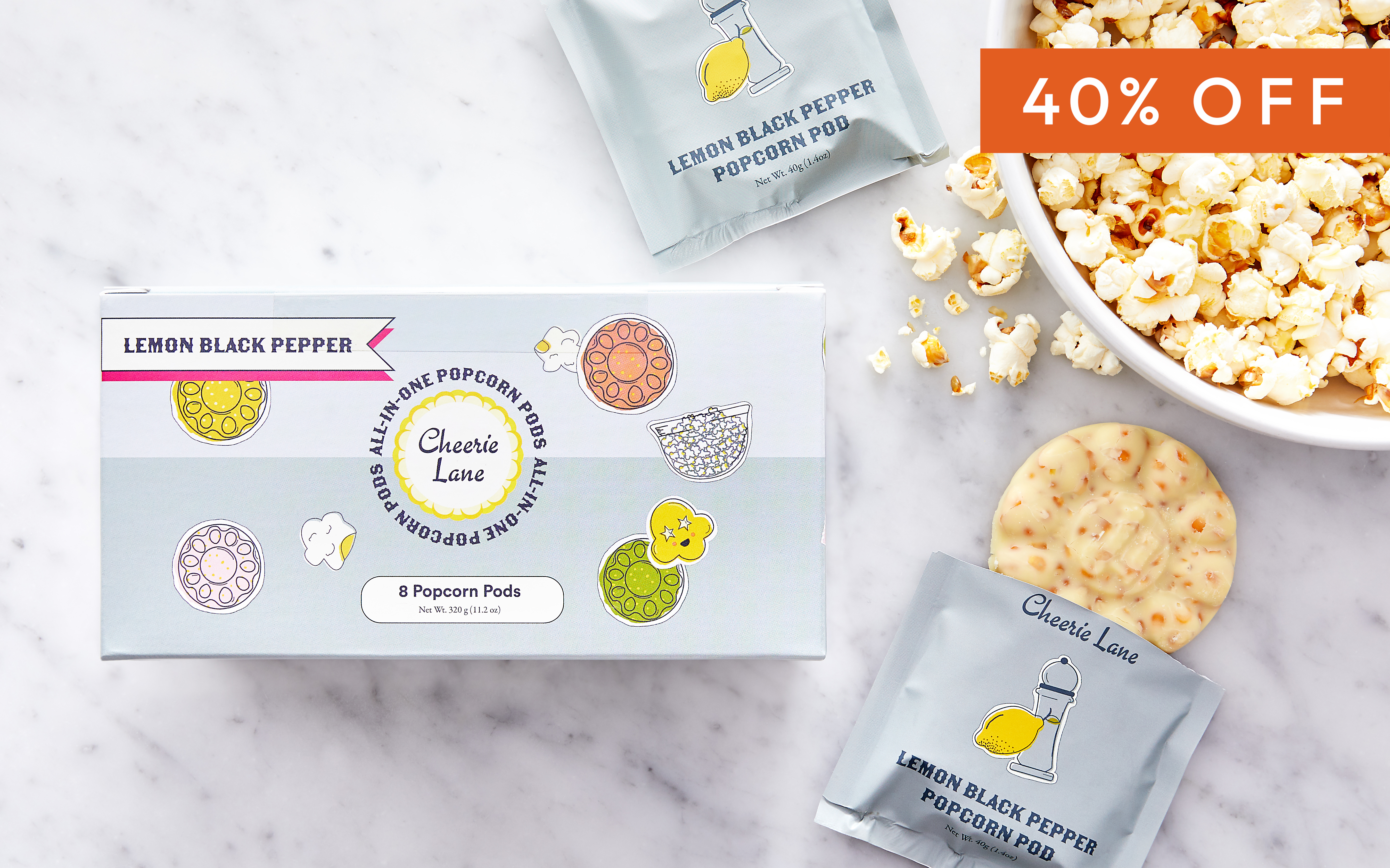 Lemon Black Pepper Popcorn Pods | 8 count | Cheerie Lane Popcorn | Good ...