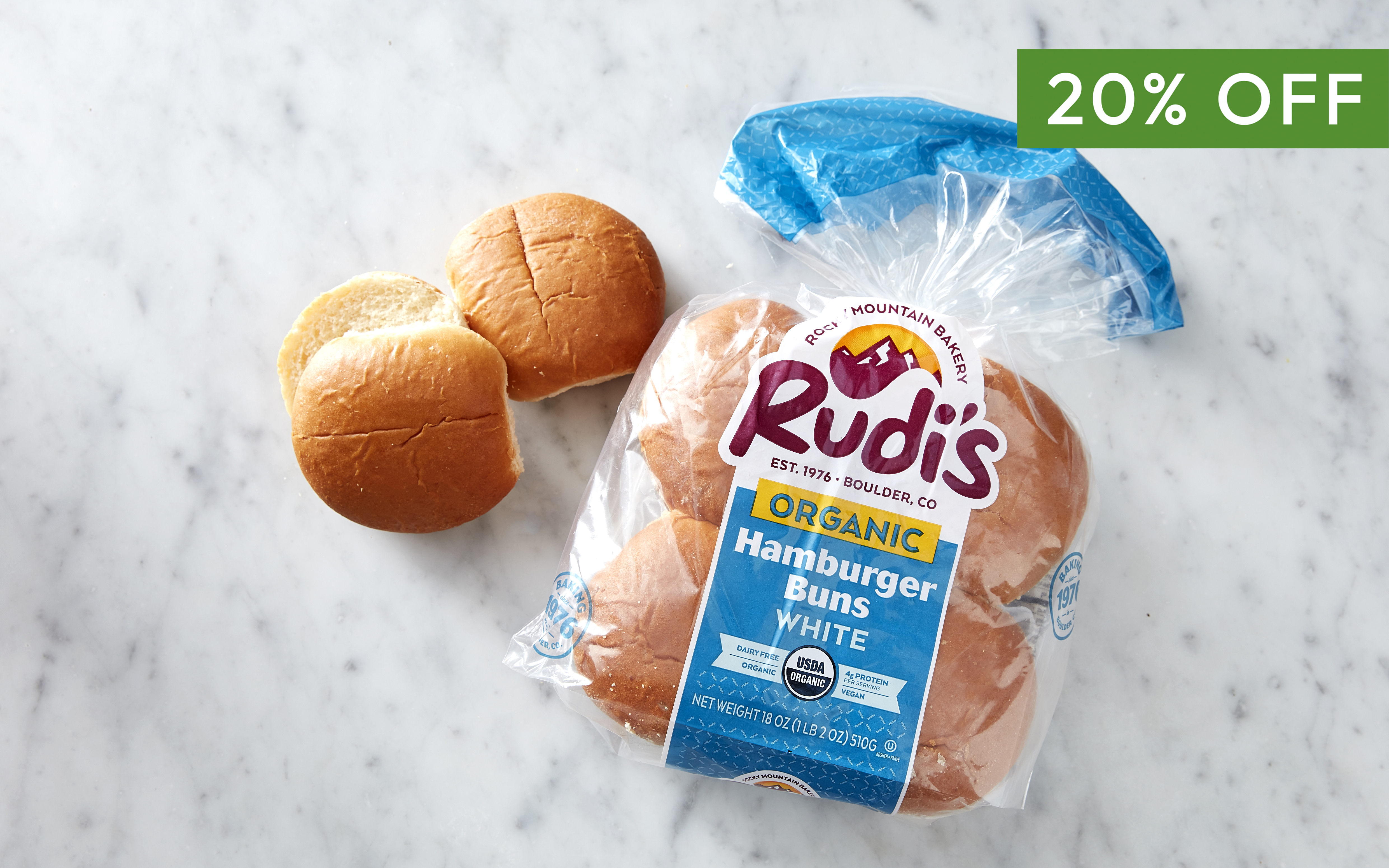 Organic White Hamburger Buns | 8 count | Rudi's Rocky Mountain Bakery ...