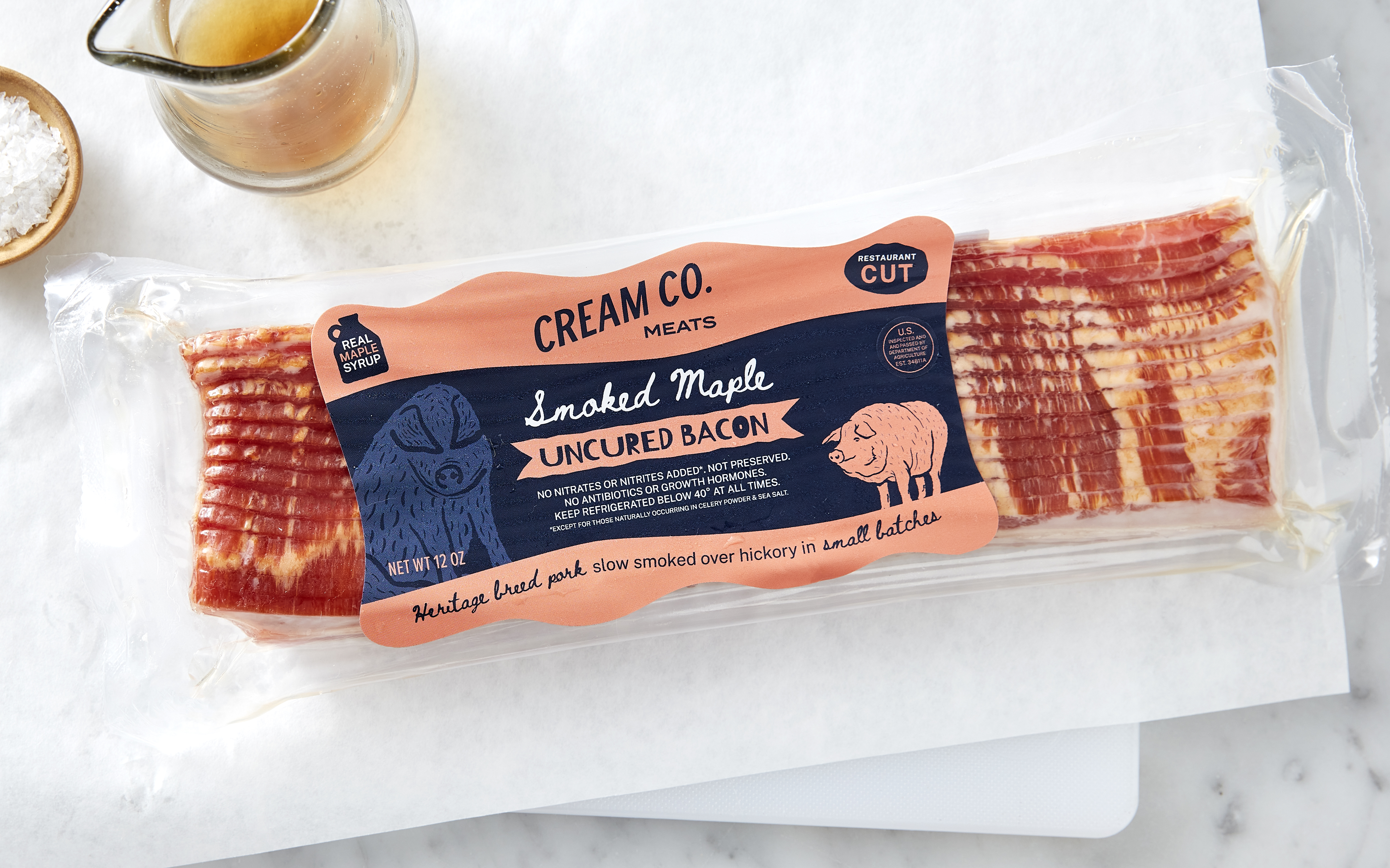 Smoked Maple Pork Bacon (Frozen) | 8 oz | Cream Co. Meats | Good Eggs