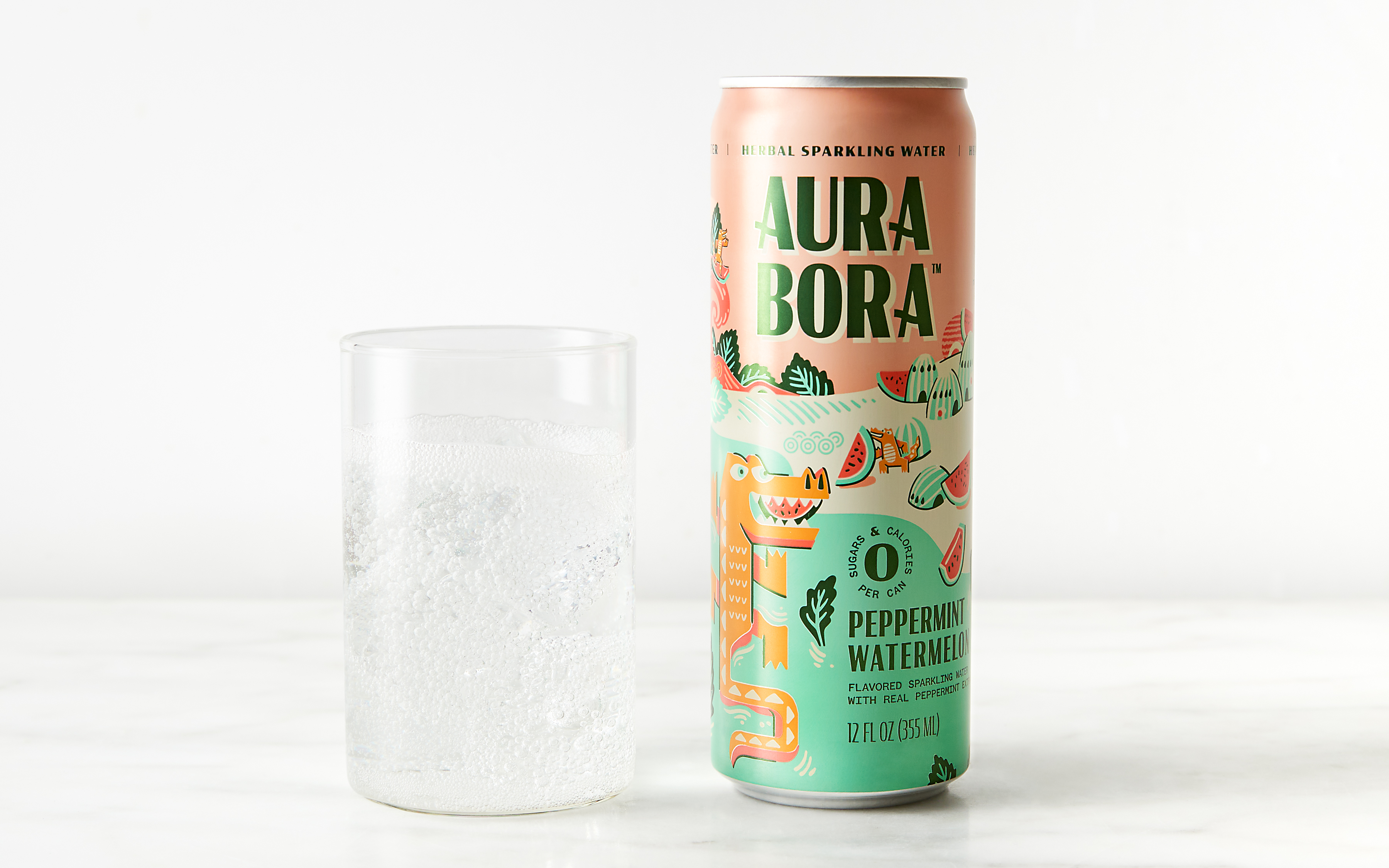 Peppermint Watermelon Sparkling Water | 12 fl oz | Aura Bora | Good Eggs