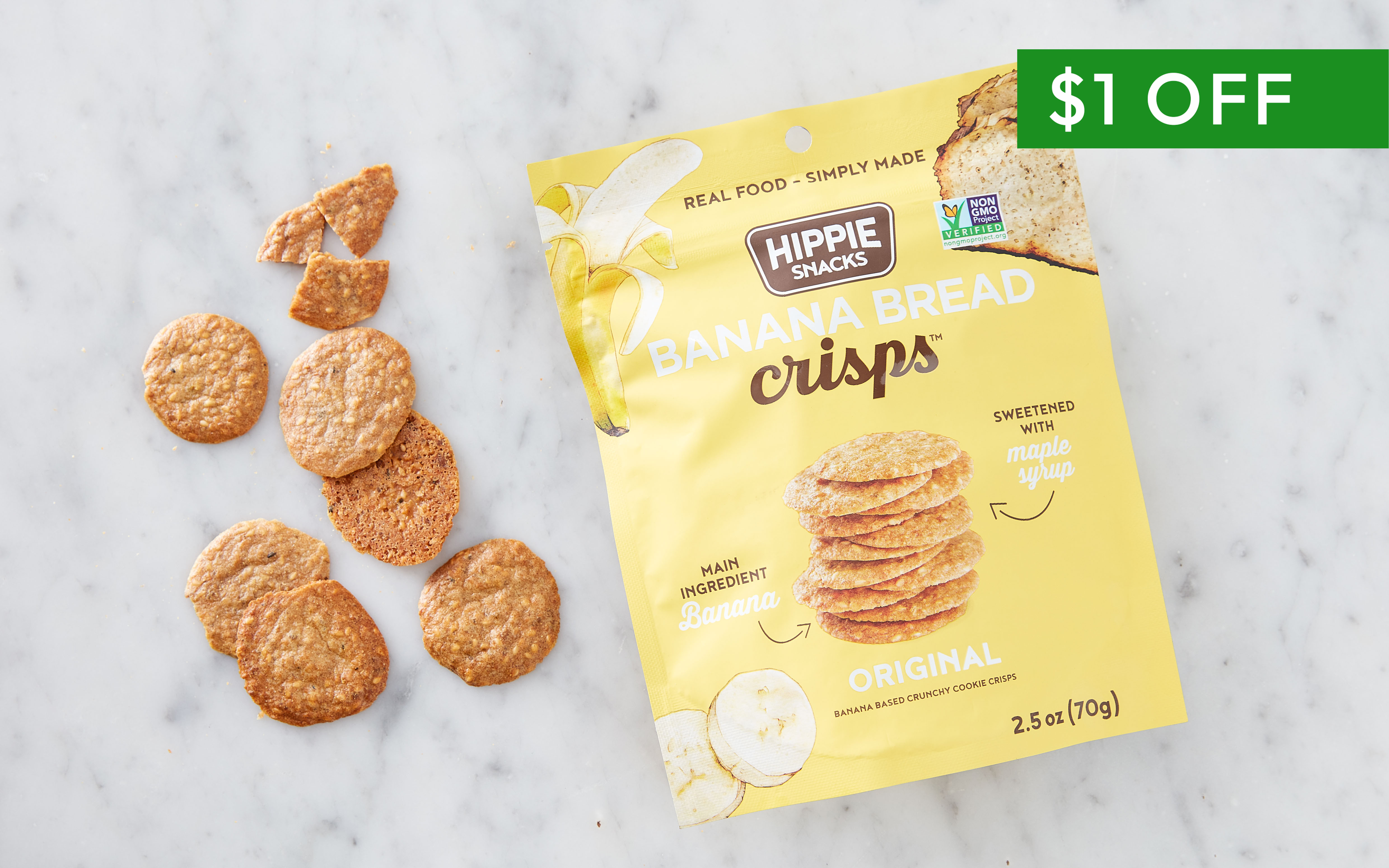 Banana Bread Crisps Original | 2.5 oz | Hippie Snacks | Good Eggs