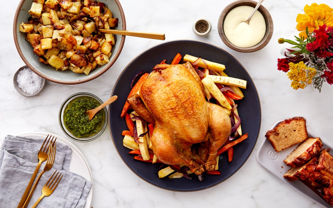 Roasted Chicken Celebration Dinner | 4 servings | Good Eggs Meal Kits ...
