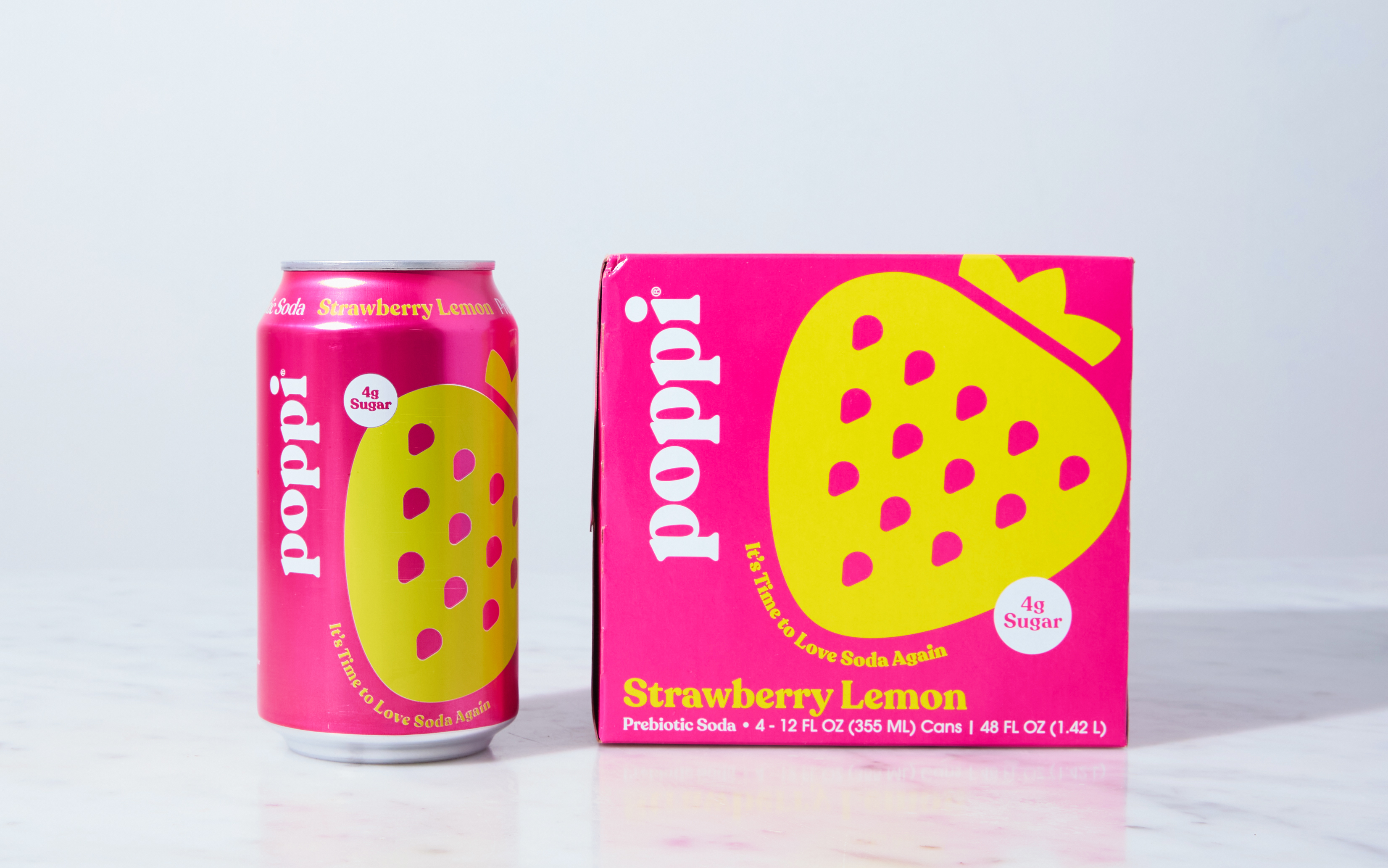 Strawberry Lemon Prebiotic Soda 4-Pack | 4 count | poppi | Good Eggs