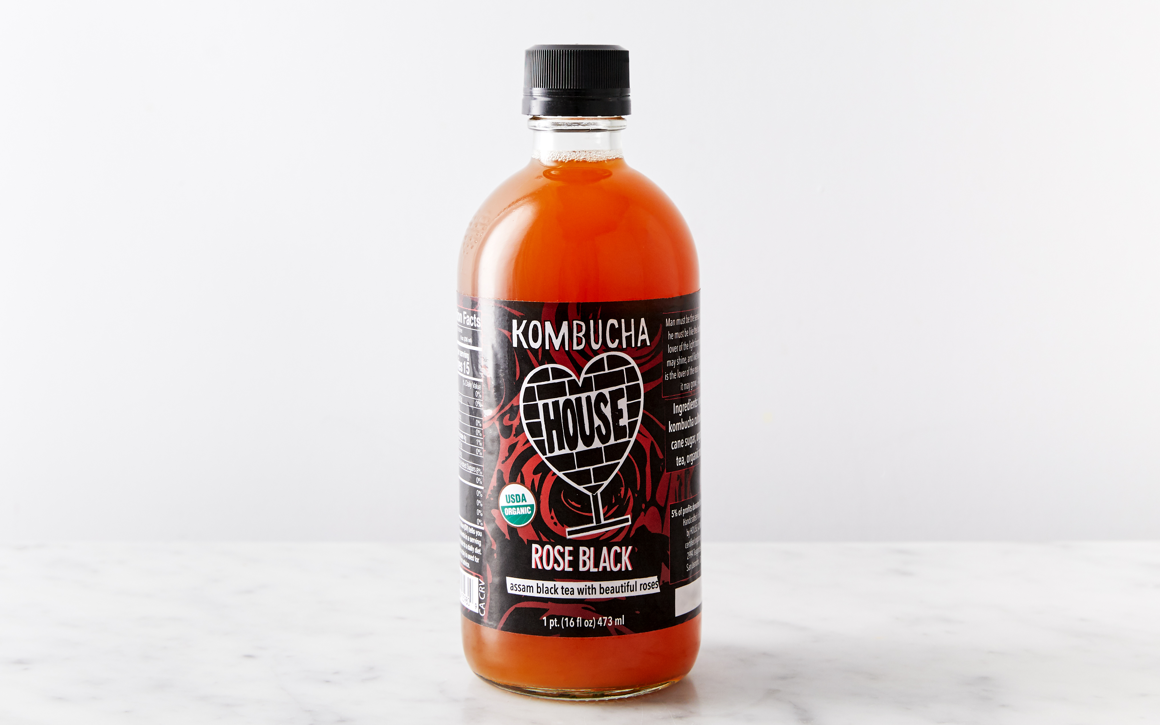 Organic Rose Black Kombucha | 16 fl oz | House Kombucha | Good Eggs