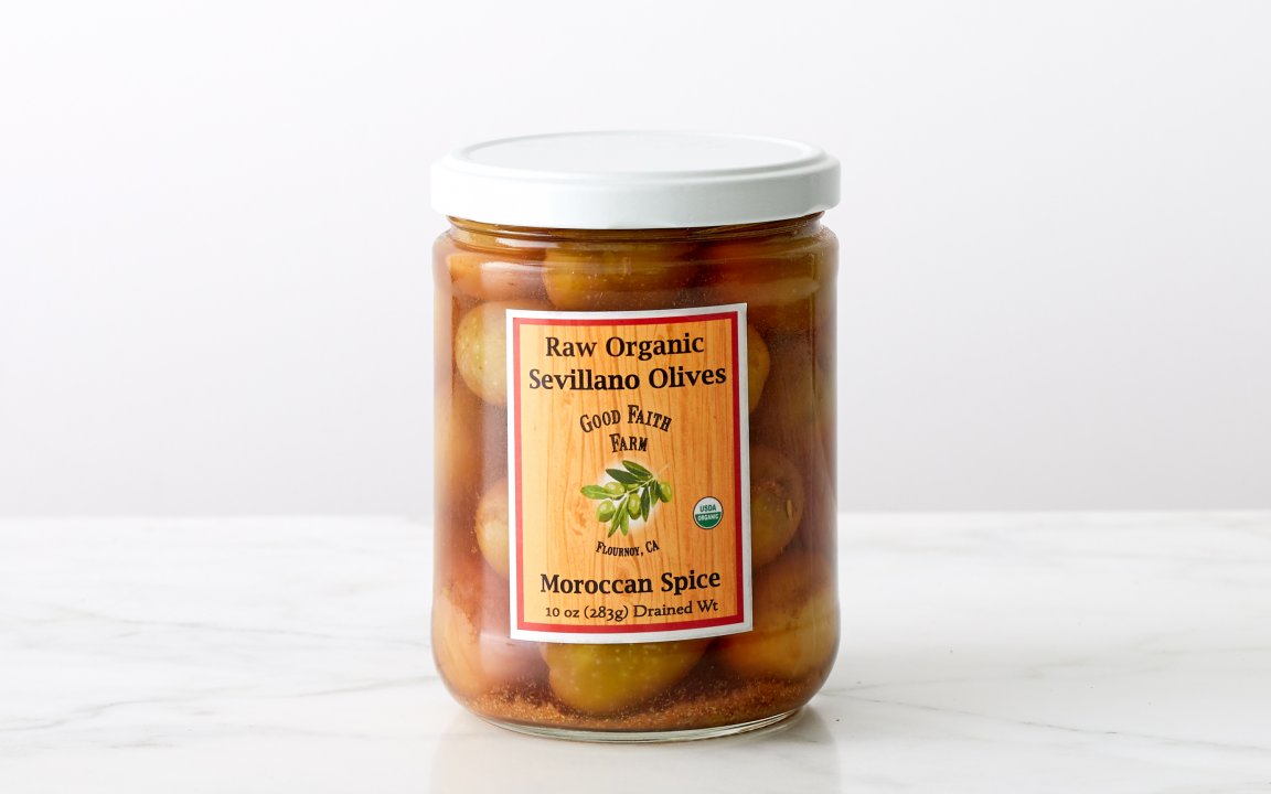 Organic Moroccan Spice Sevillano Olives | 10 oz | Good Faith Organic ...