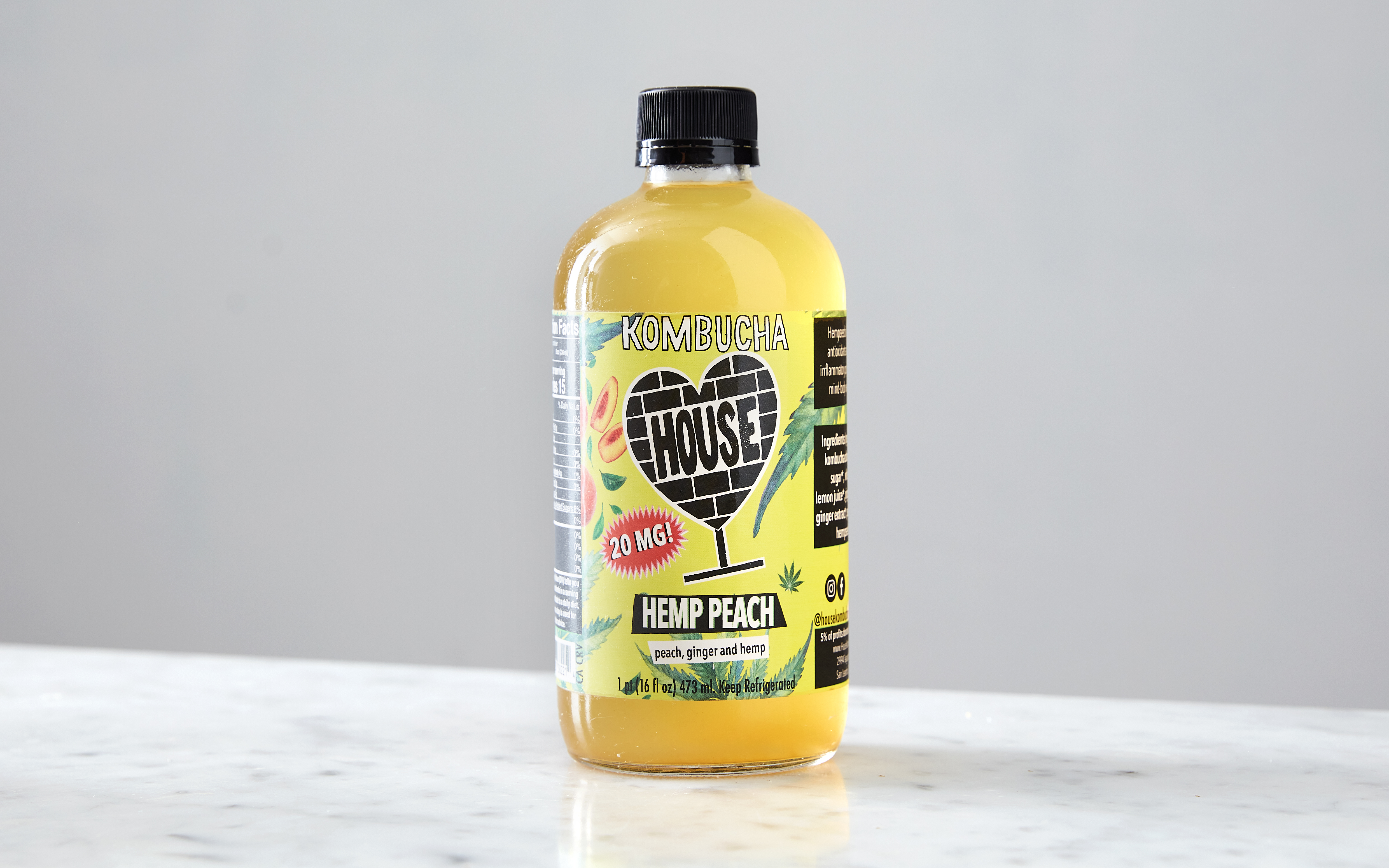 Hemp Peach Kombucha | 16 fl oz | House Kombucha | Good Eggs