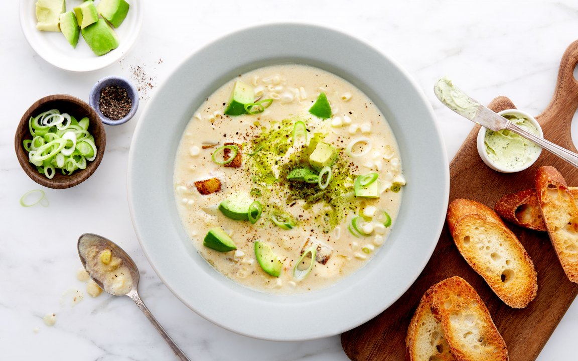 Sweet Corn Chowder with Avocado & Basil Butter | 3 servings | Good Eggs ...