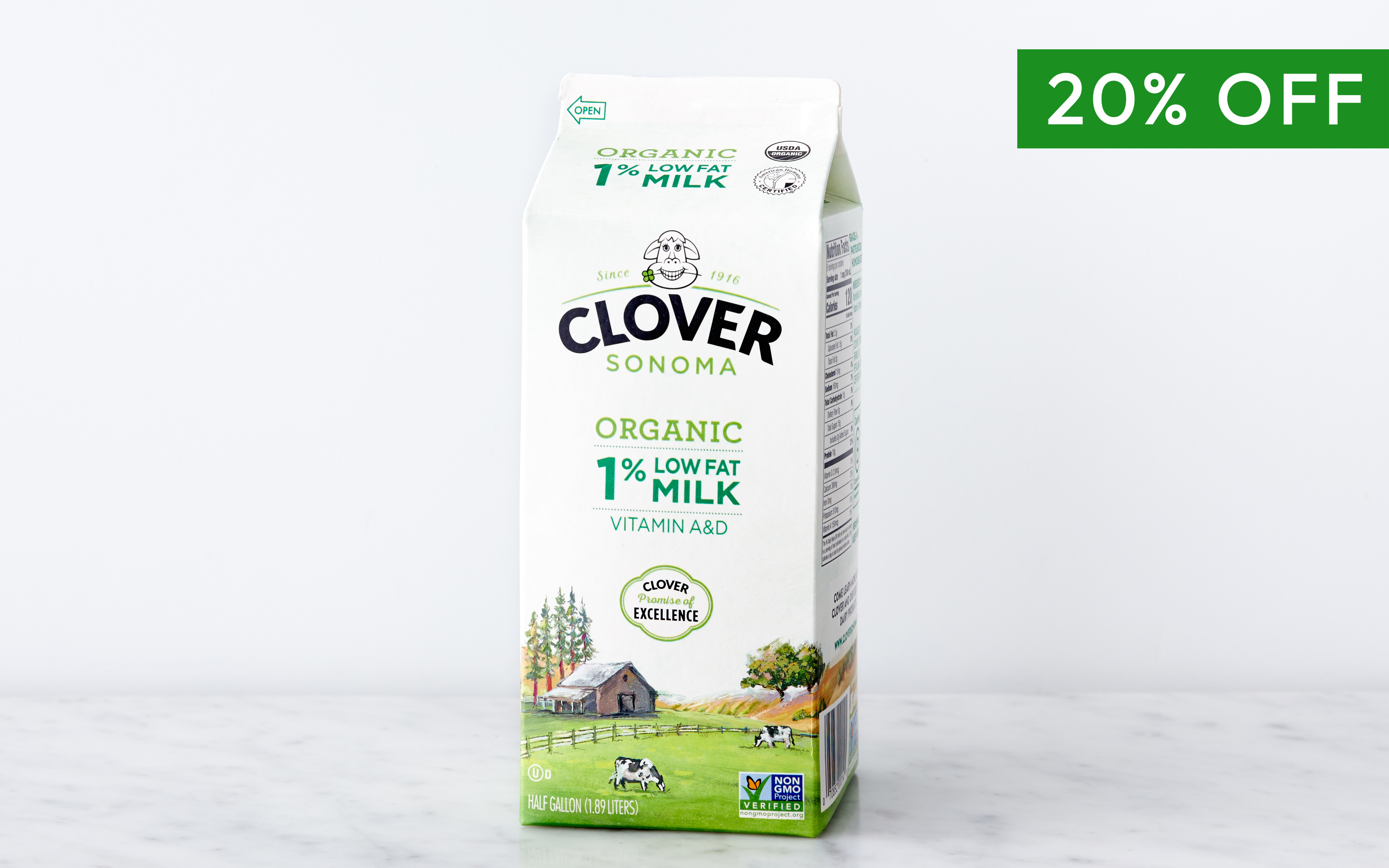 Organic 1% Low Fat Milk | 1 half gallon | Clover Sonoma | Good Eggs