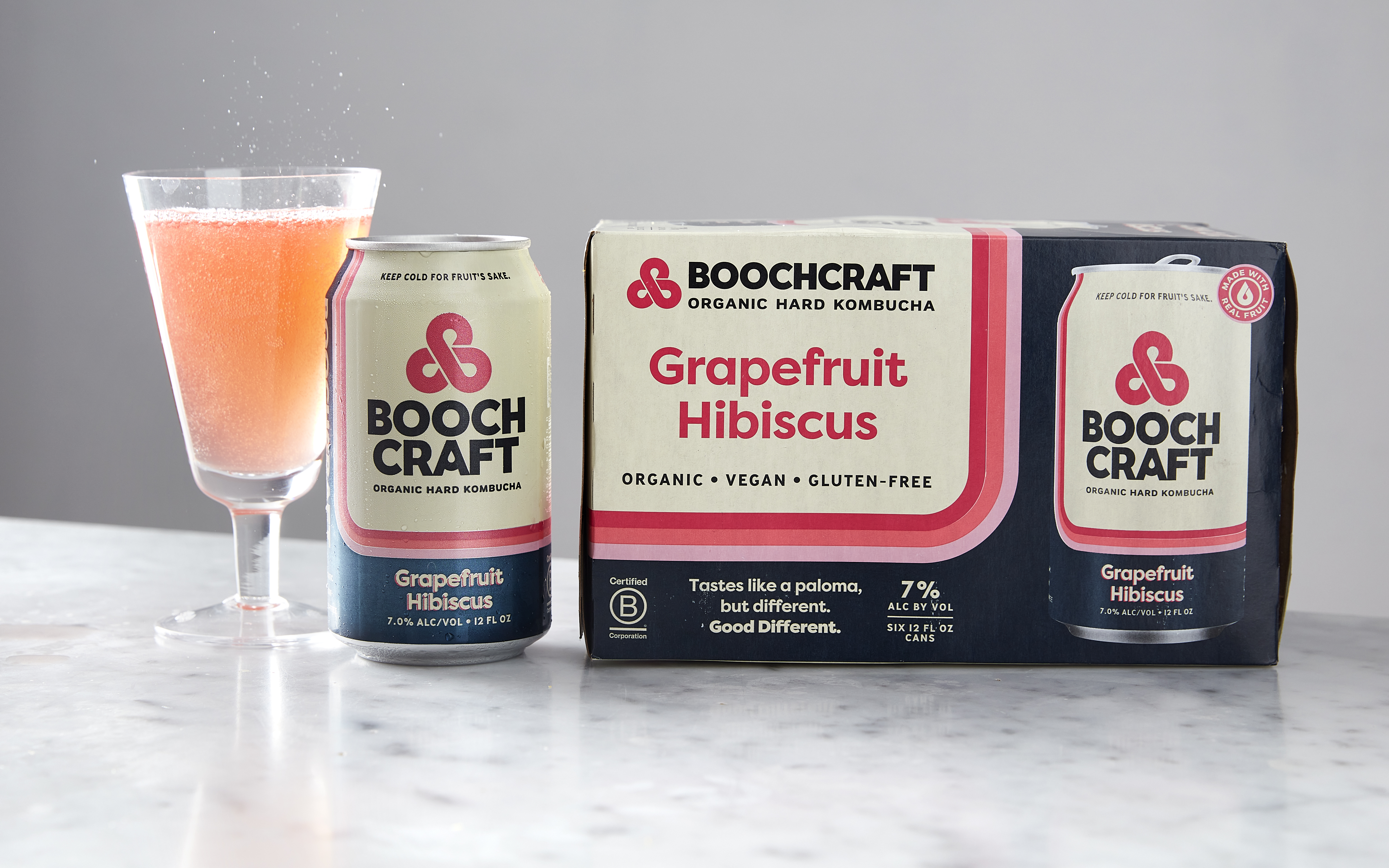Organic Grapefruit Hibiscus Hard Kombucha | 6 count | Boochcraft | Good ...