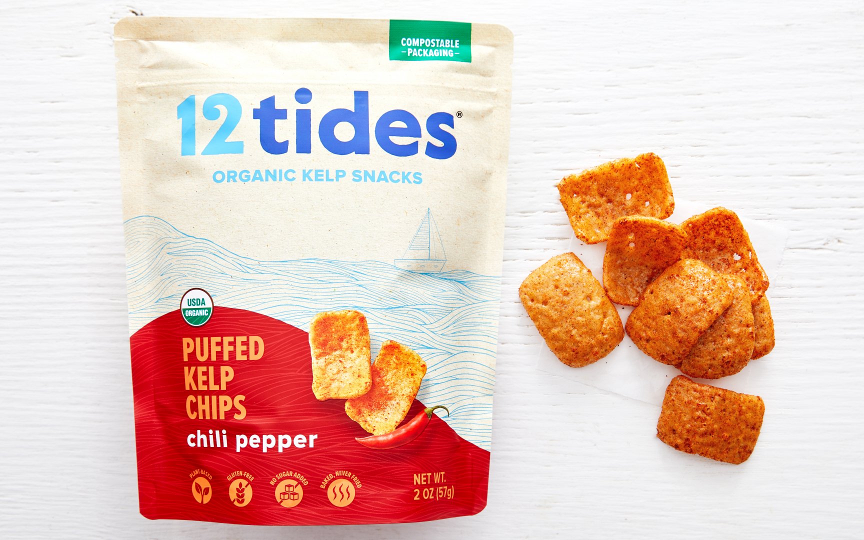 Organic Puffed Kelp Chips Chili | 2 oz | 12 Tides | Good Eggs