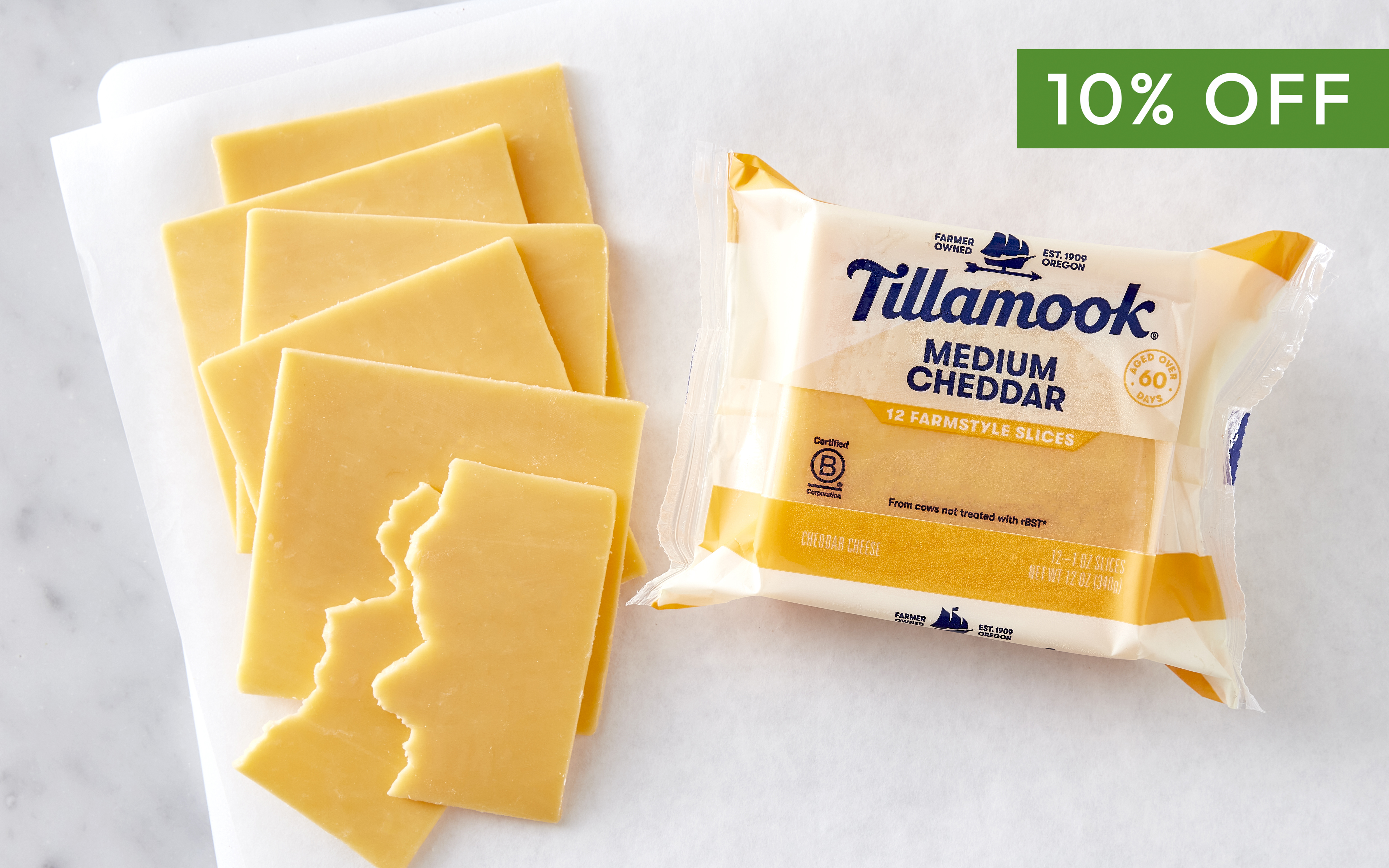 Medium Cheddar Cheese Slices | 12 oz | Tillamook | Good Eggs