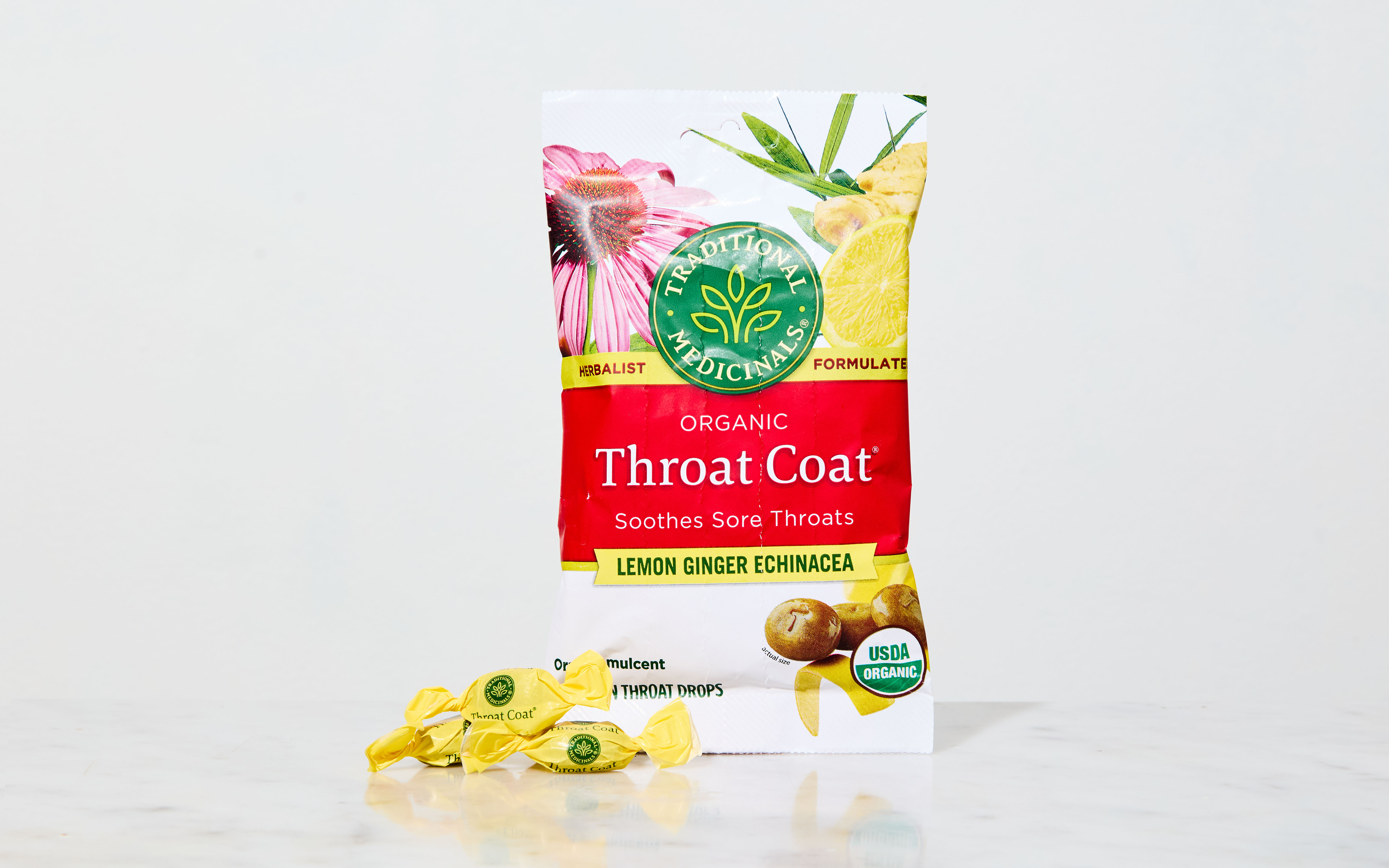 Organic Throat Coat® Lemon Ginger Echinacea Lozenges | 16 count | Traditional Medicinals | Good Eggs
