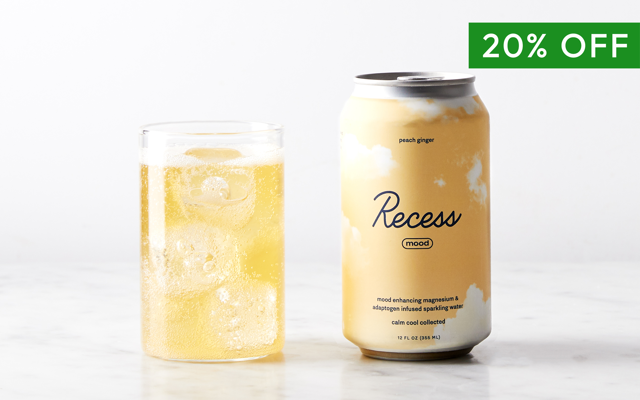 Peach Ginger Adaptogenic Sparkling Water | 12 oz | Recess | Good Eggs