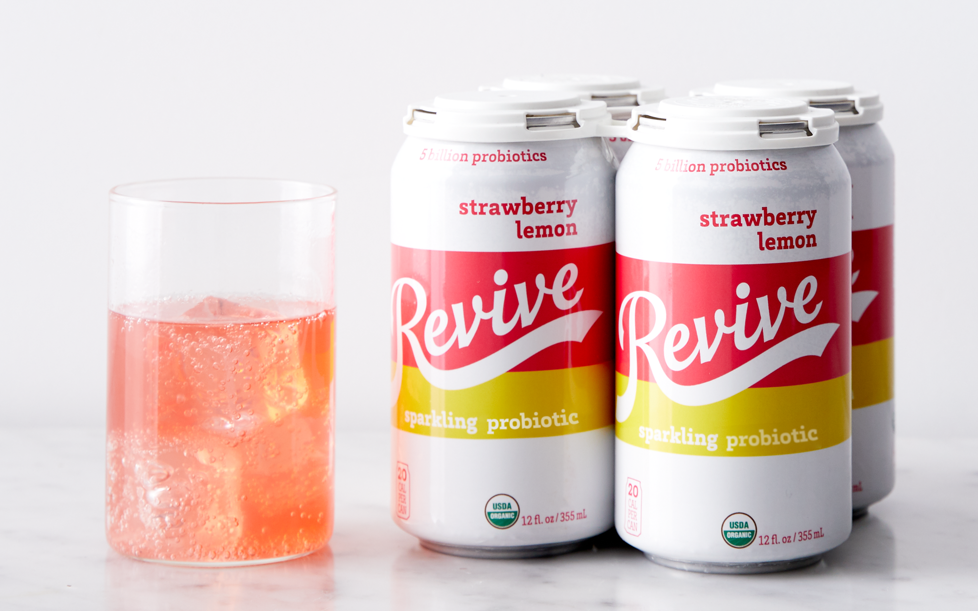 Organic Strawberry Lemon Sparkling Probiotic | 4 count | Revive ...