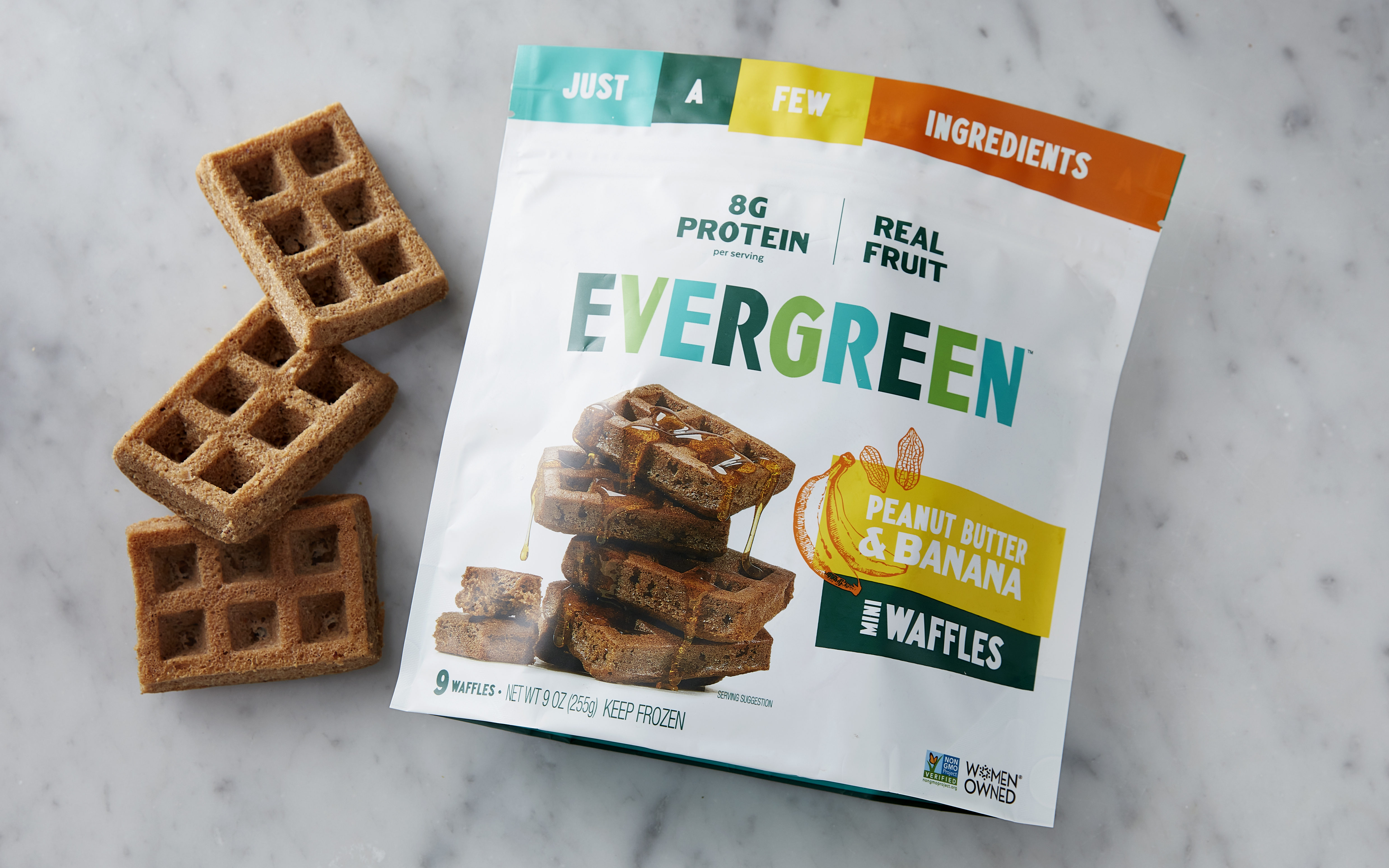 Peanut Butter & Banana Frozen Waffles | 9 oz | Evergreen Waffles | Good ...