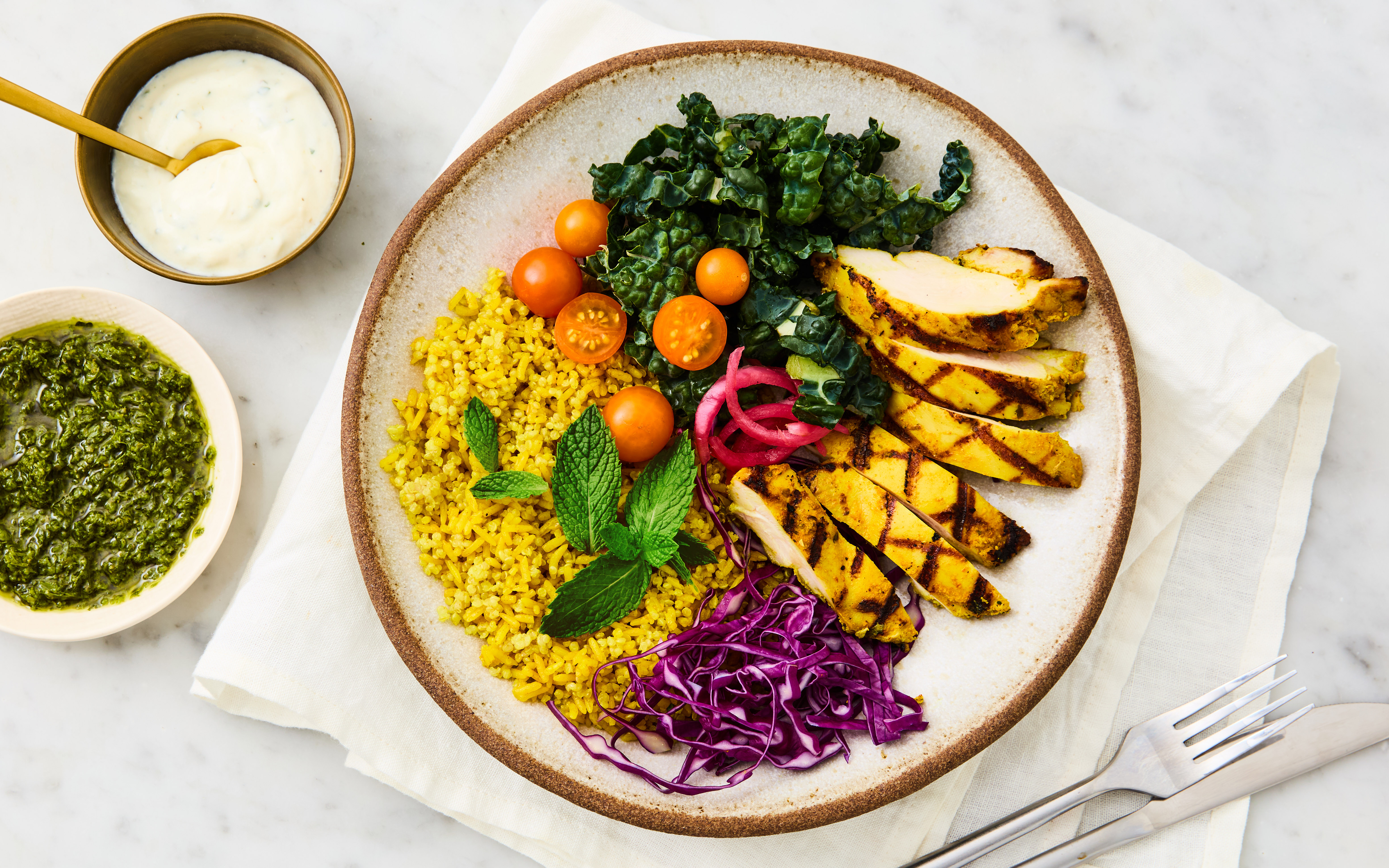 Grilled Turmeric Chicken with Golden Rice & Zhoug Bowl | 16 oz | Good ...